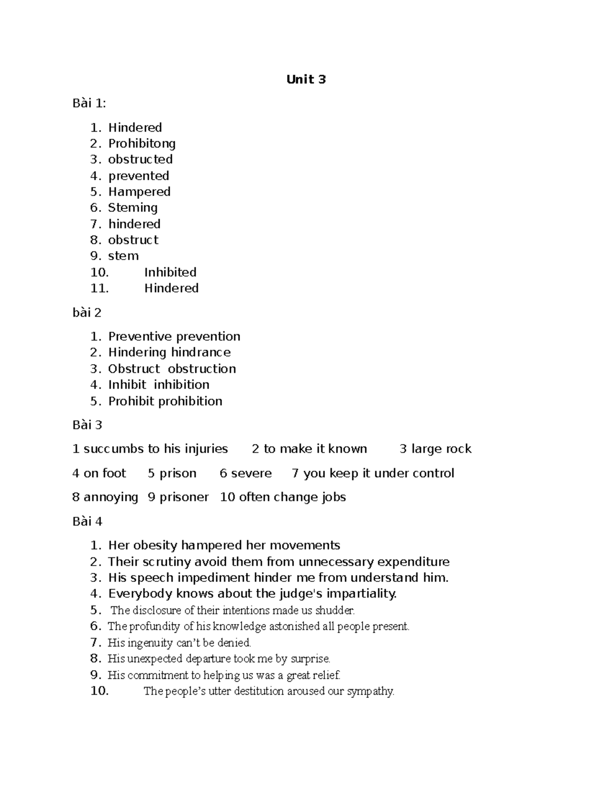 Unit 3 & 4 C1: Vocabulary & Exercises Overview - Studocu