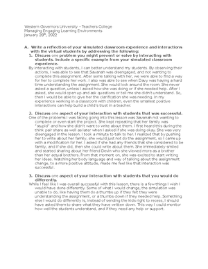 Mursion checklist - WGU Teachers College Mursion Simulated Classroom ...