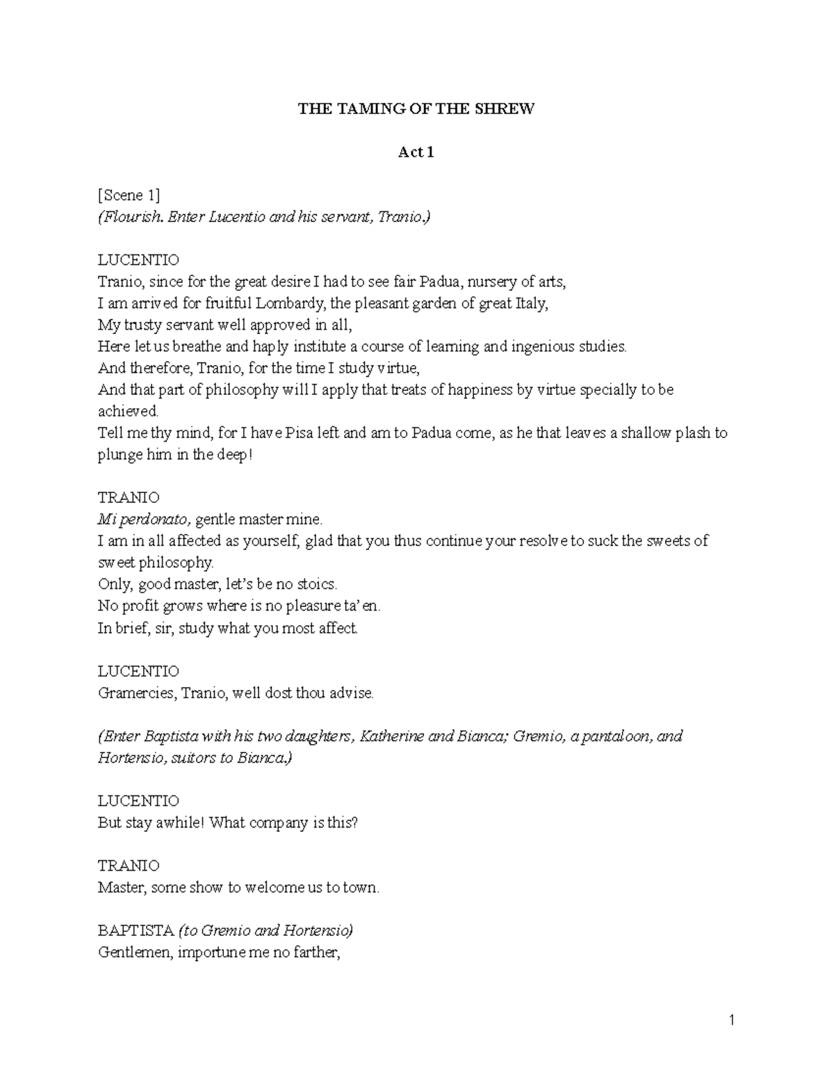 THE TAMING OF THE SHREW Act 1 Script Analysis and Summary - Studocu