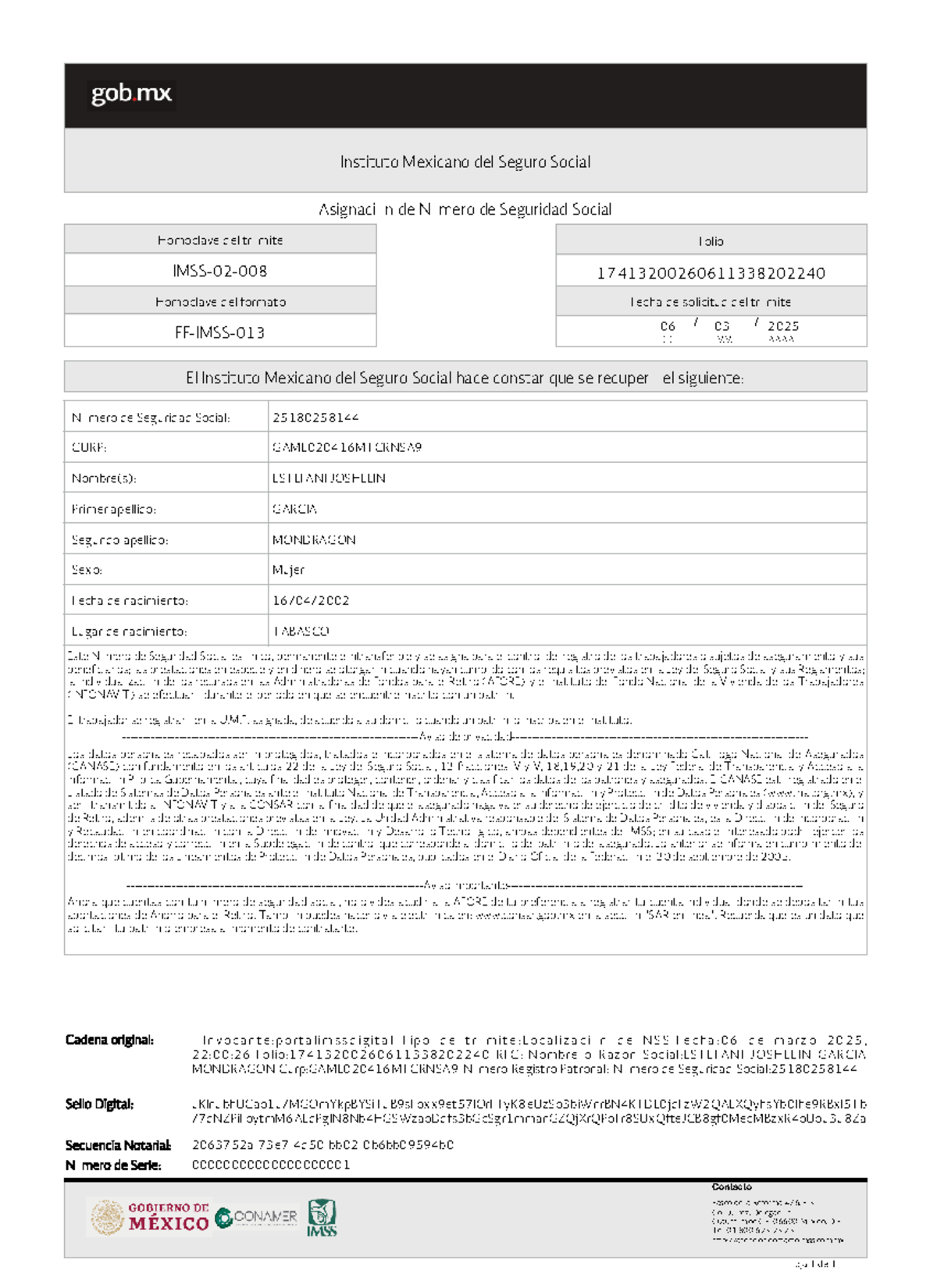 Asignación y Comprobante de Número de Seguridad Social - IMSS - Studocu