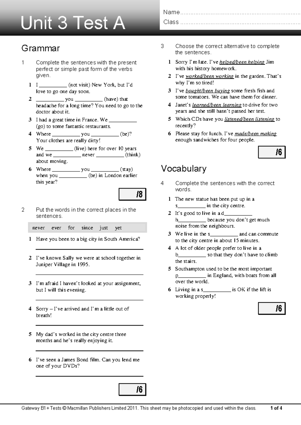 Unit 3 English - Test A and B - Grammar, Vocabulary, & Writing - Studocu