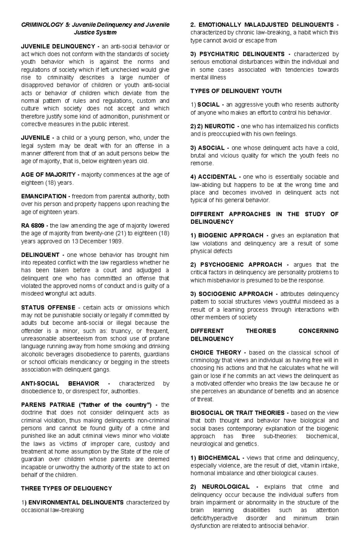 CRIM 5: Understanding Juvenile Delinquency and the Justice System - Studocu