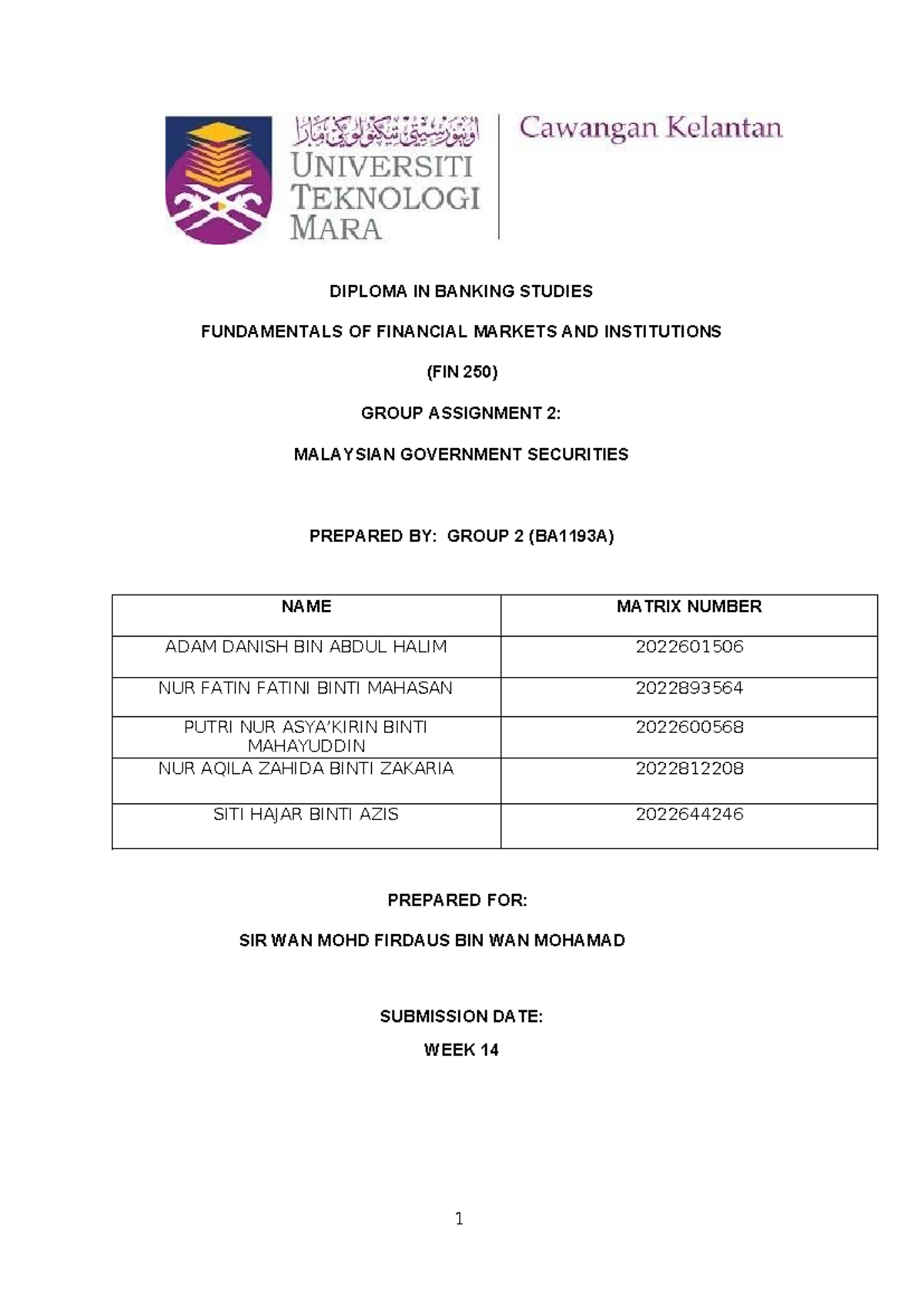 FIN 250 - Group Assignment 2: Malaysian Government Securities Analysis ...