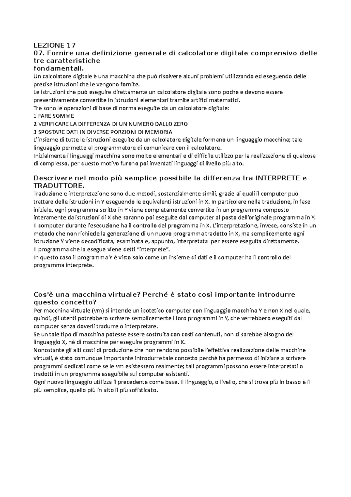 Lezione 17: Esercitazione su Calcolatori Digitali e Linguaggi di ...