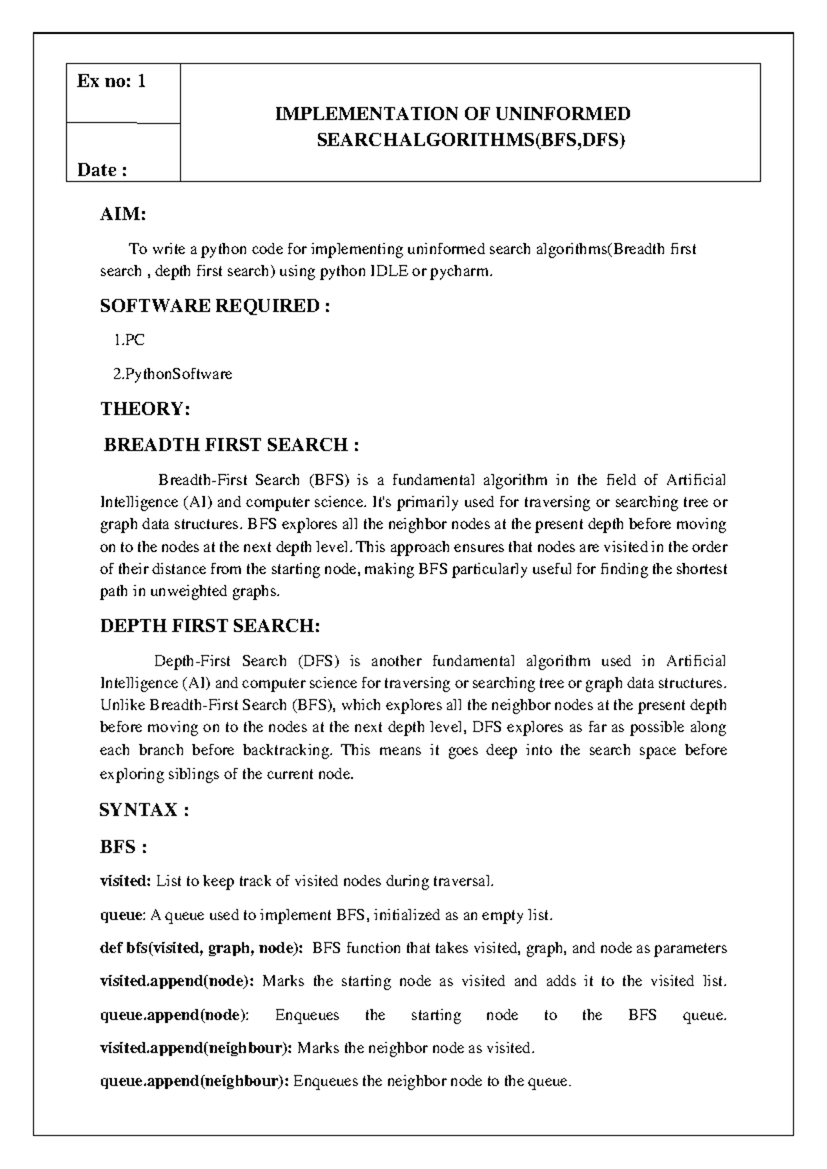 Python Implementation of Uninformed & Informed Search Algorithms - Studocu