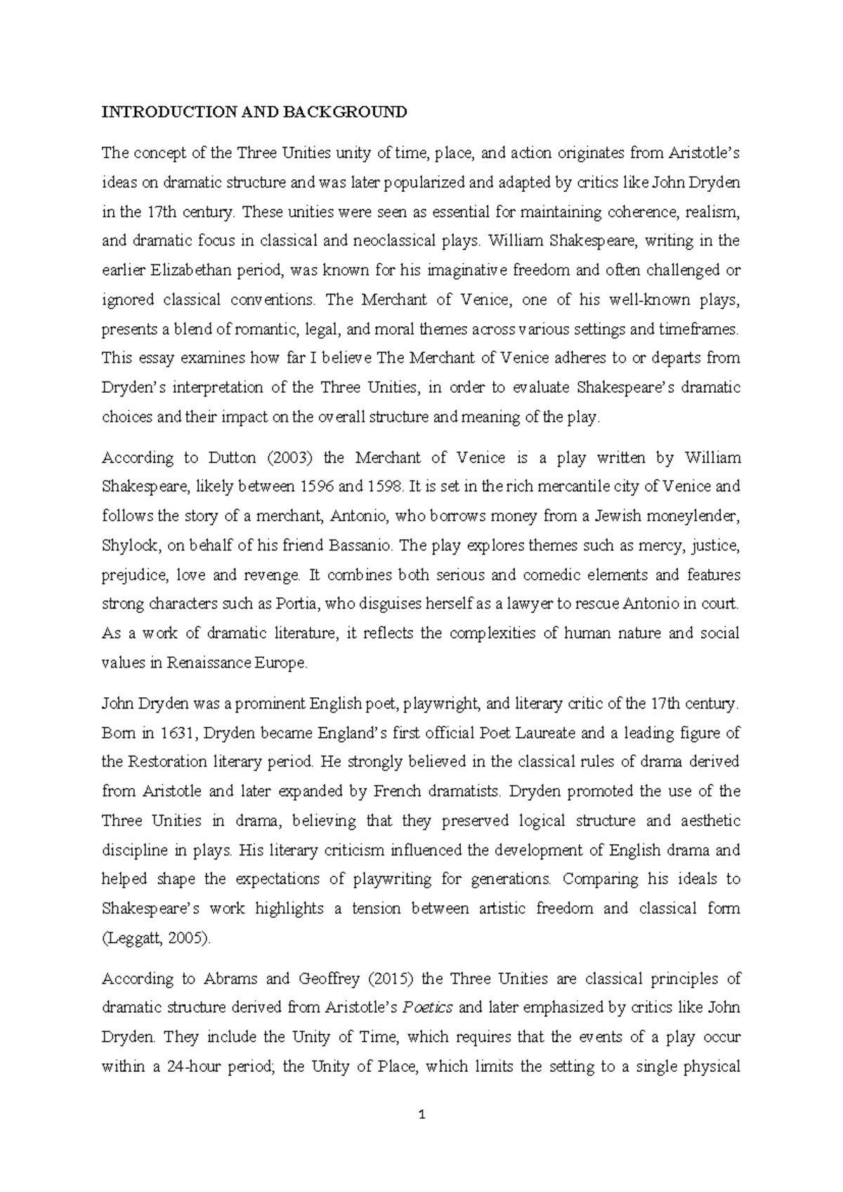 Lit 2710 Essay: Analyzing Three Unities in The Merchant of Venice - Studocu