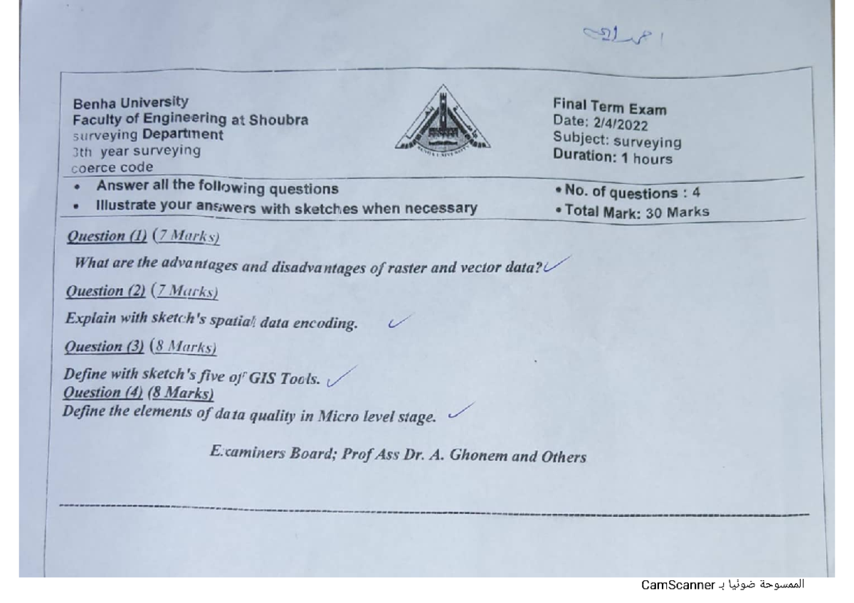 Mid Term Exam GIS 2022 - Surveying 3rd Year Questions & Answers - Studocu