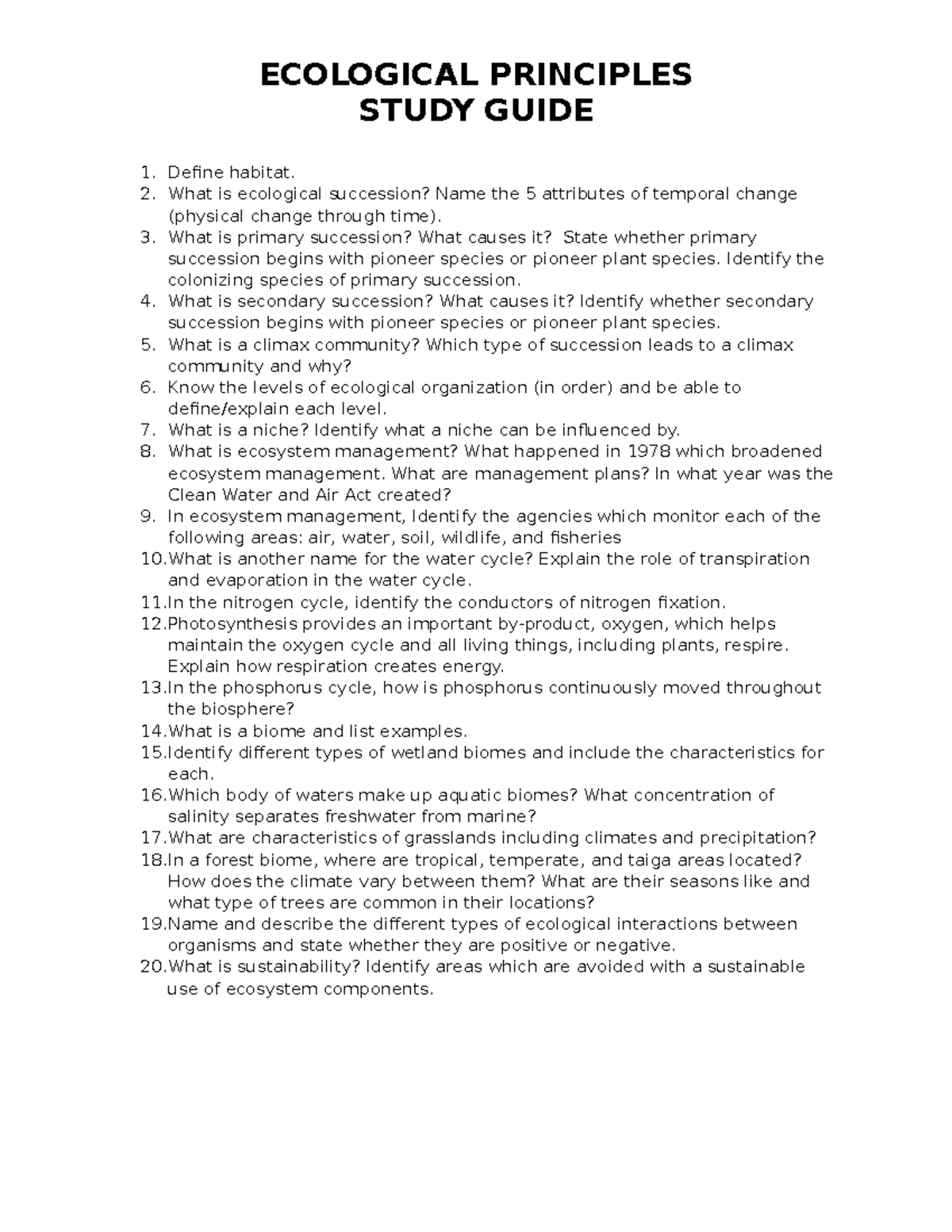ECO 101: Ecological Principles Study Guide & Key Concepts - Studocu