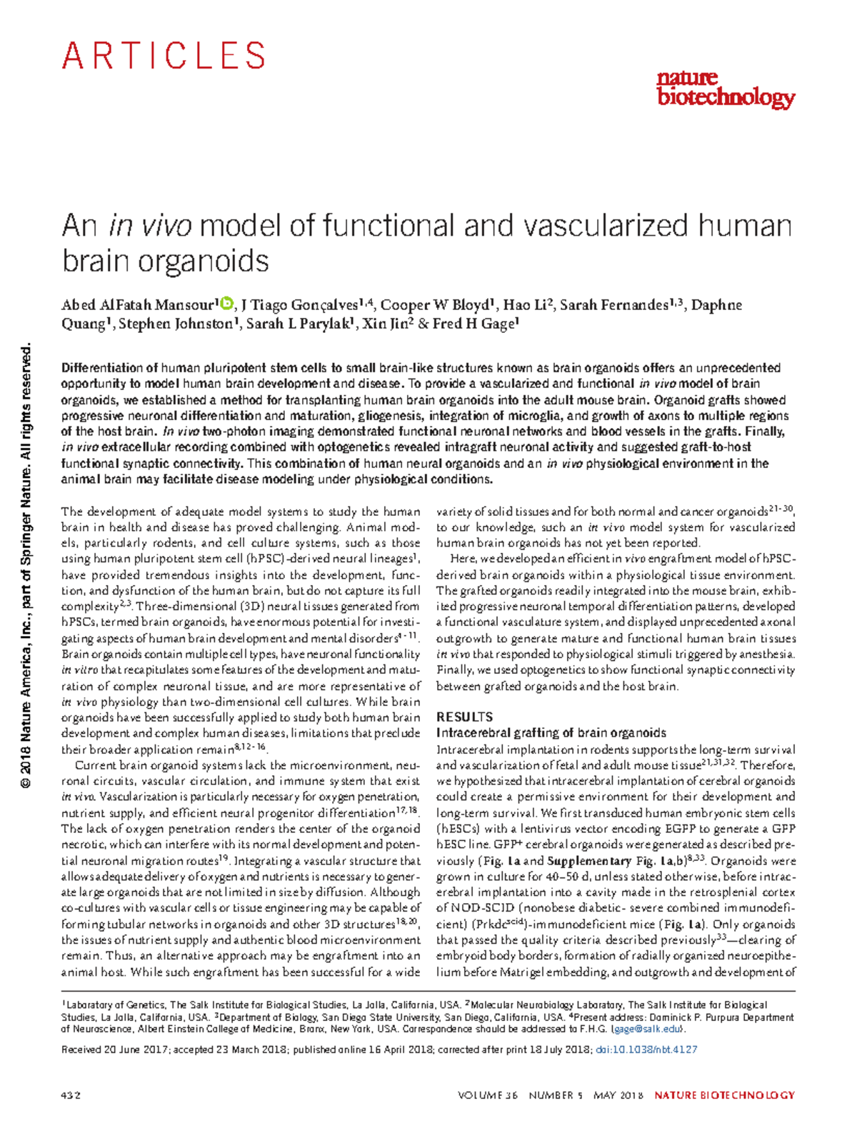 Cesar 3: In Vivo Model of Vascularized Human Brain Organoids - Studocu