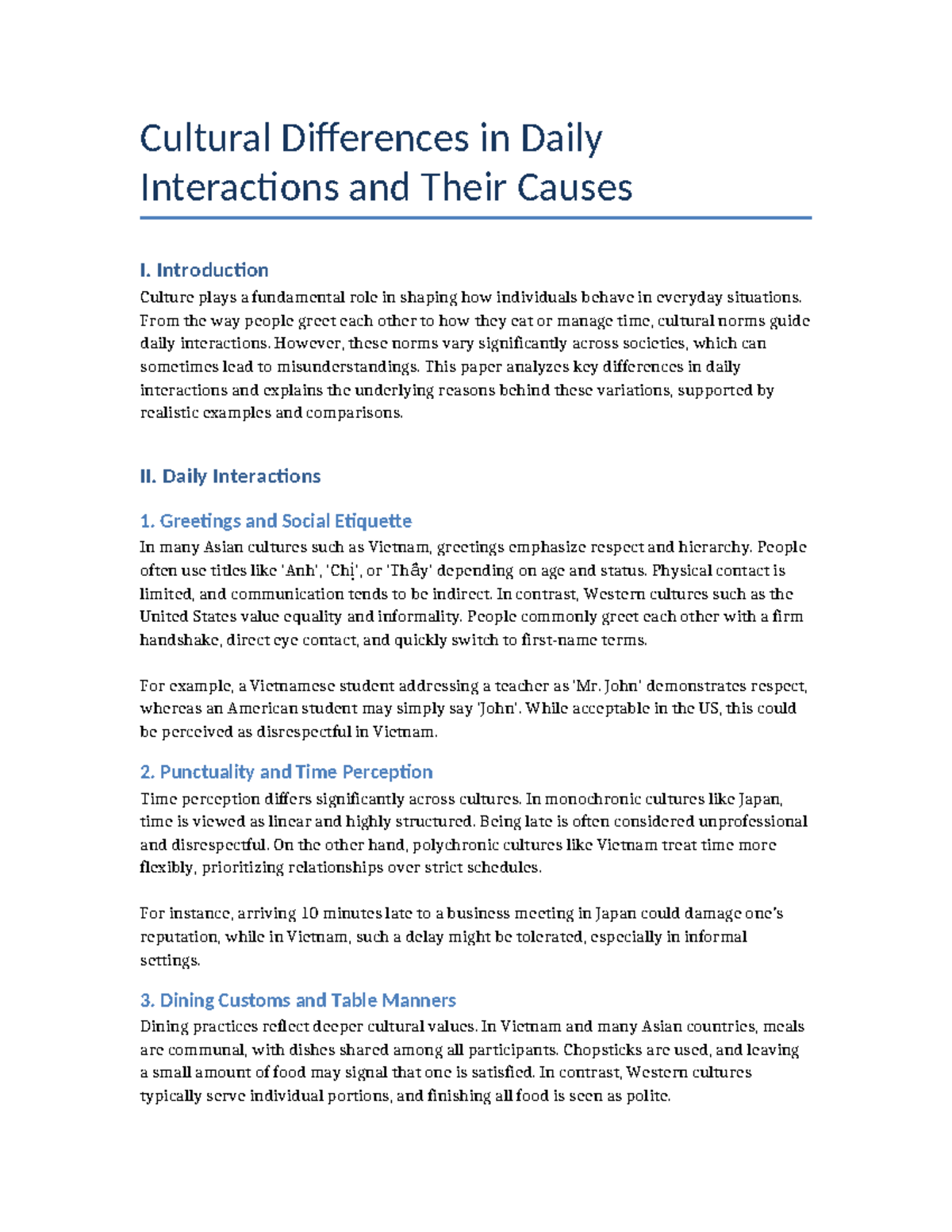 Cultural Differences in Daily Interactions: A Comparative Study - Studocu