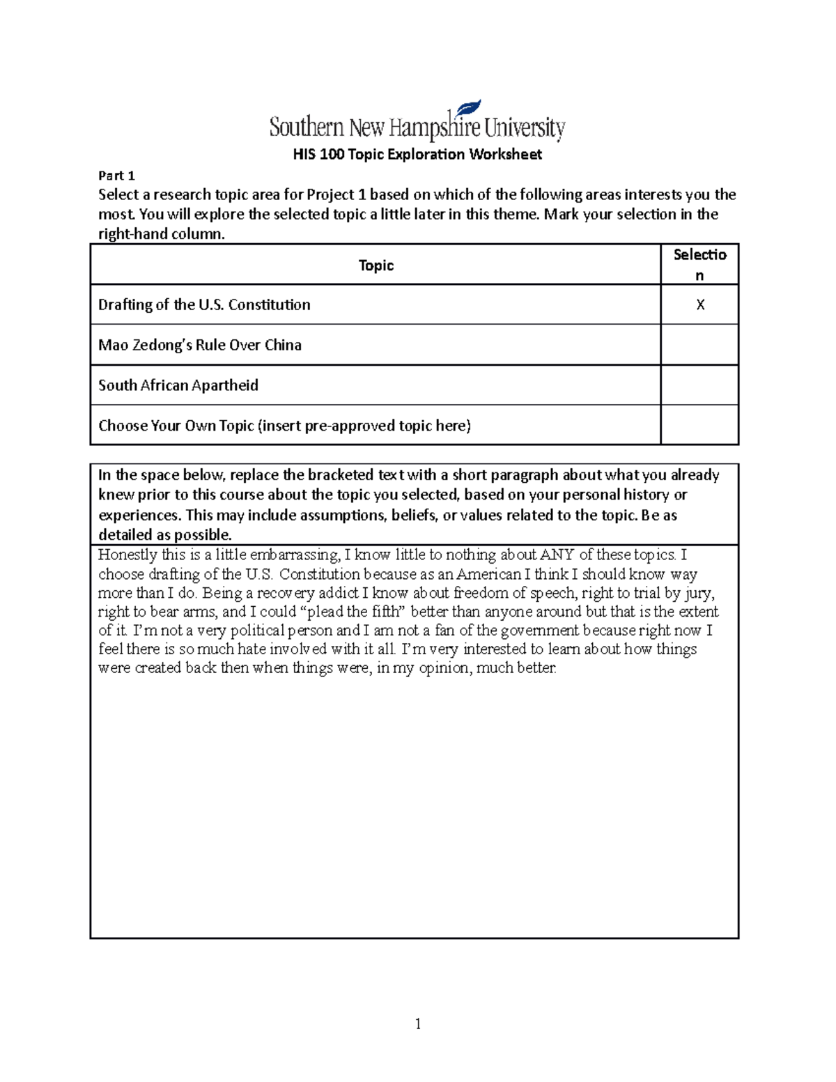 HIS 100 Topic Exploration Worksheet Part 1 - Studocu