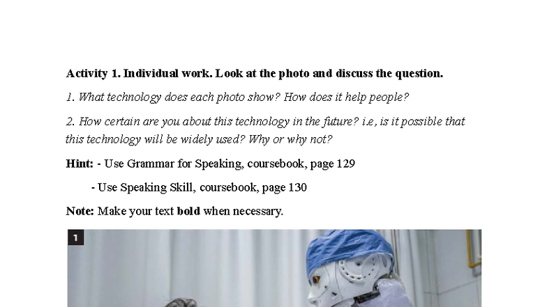 **Activity 1: Technology Discussion & Future Predictions - Course Code ...