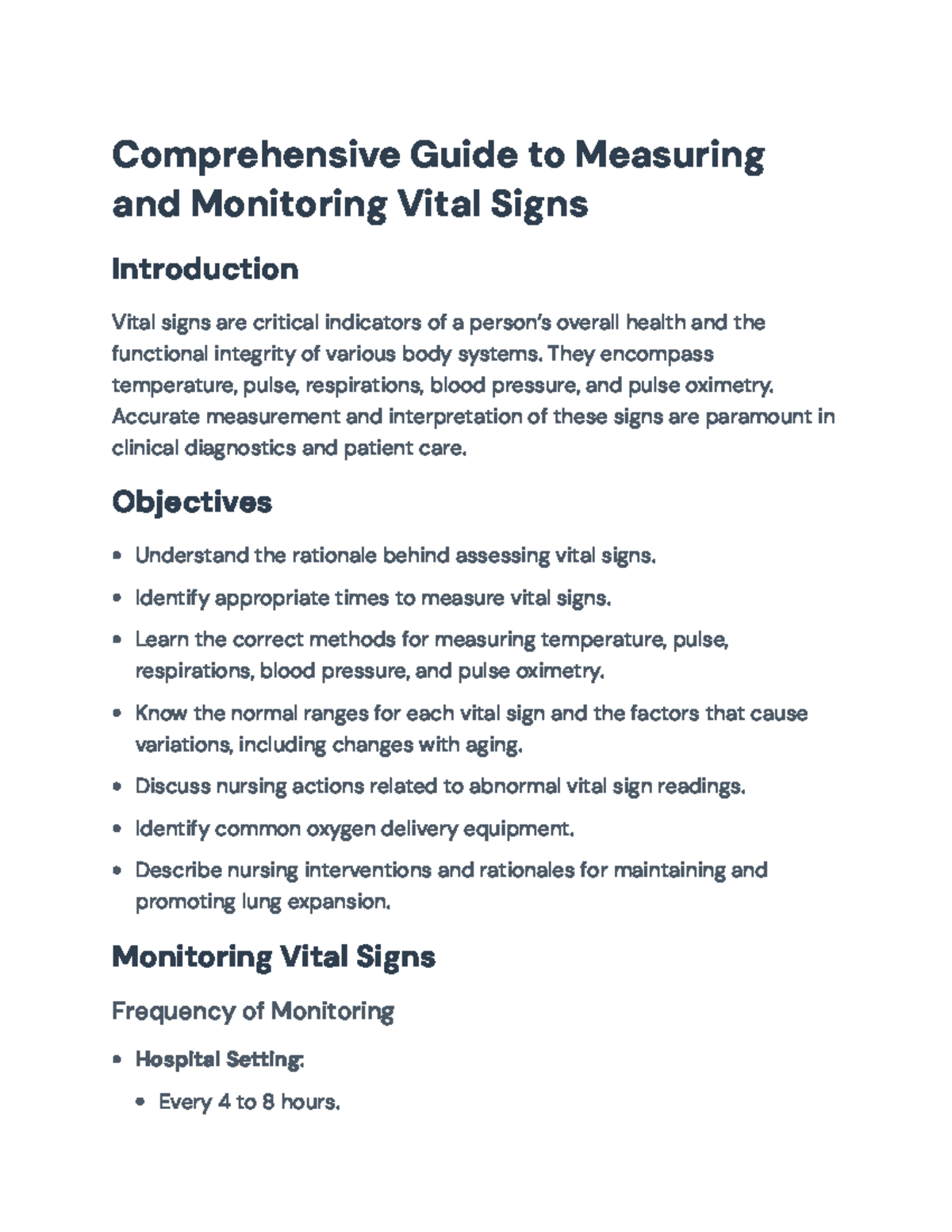 Comprehensive Guide to Measuring and Monitoring Vital Signs ...