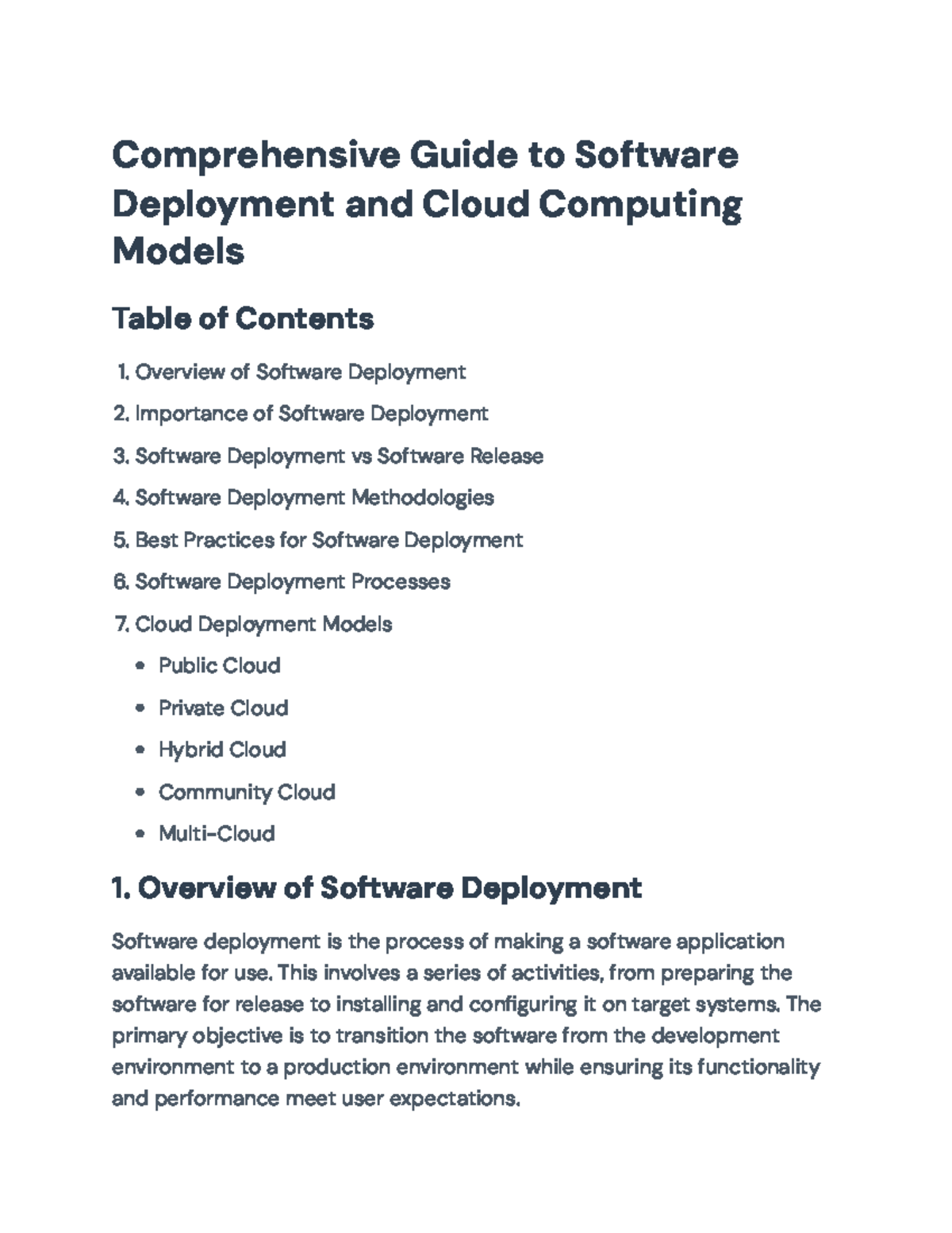 Comprehensive Guide to Software Deployment and Cloud Models ...
