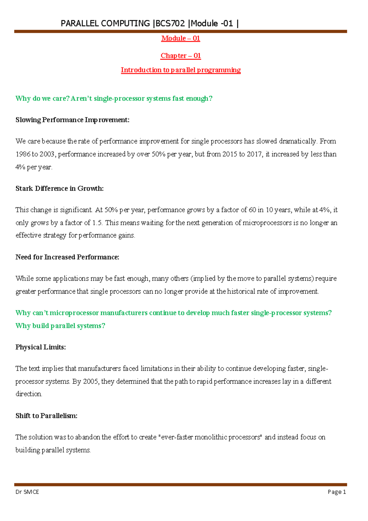Module 01 BCS702: Introduction to Parallel Programming Concepts - Studocu