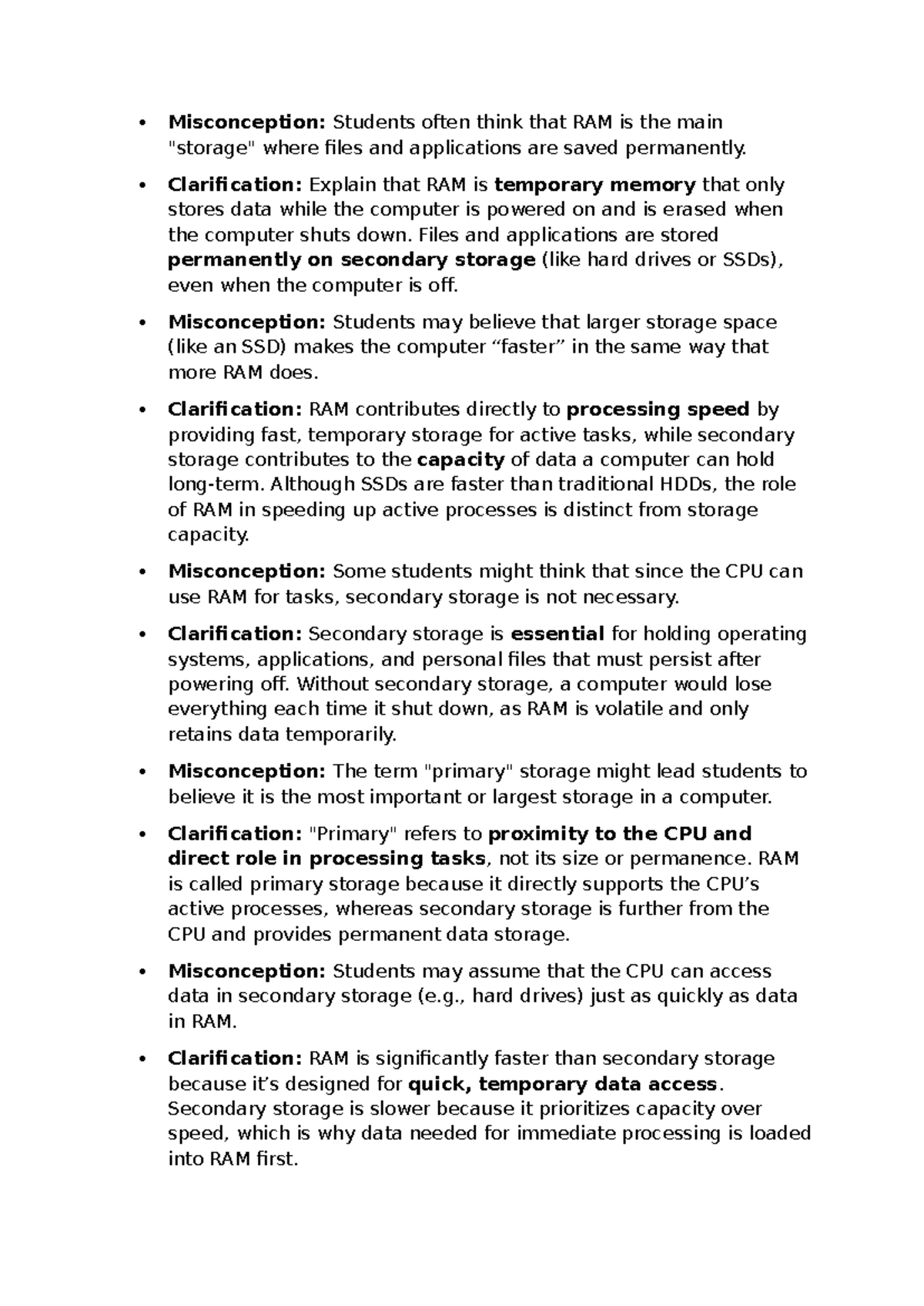 Common Misconceptions in Primary & Secondary Storage - Studocu