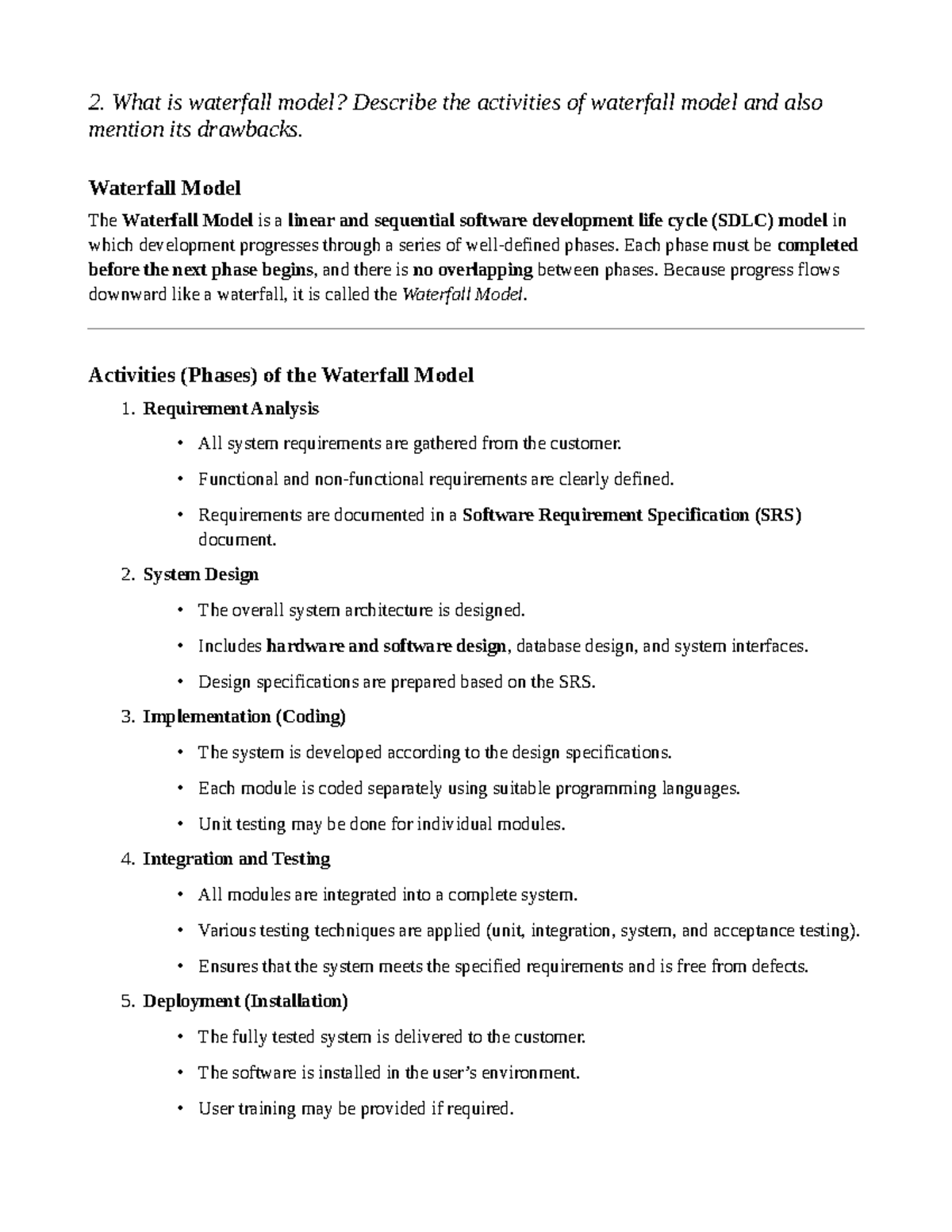SE 2019 - Waterfall Model and Its Activities: Drawbacks Explained - Studocu
