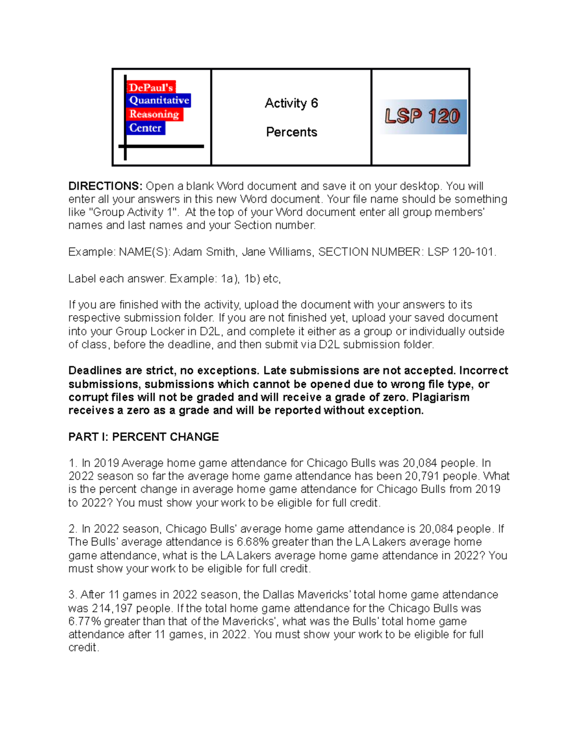 ACT6 Percentages: Group Activity on Percent Changes & Calculations ...