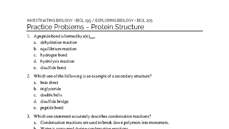 Biochemistry Exam Notes: Protein Structures & Peptide Bonds (BIO 101 ...