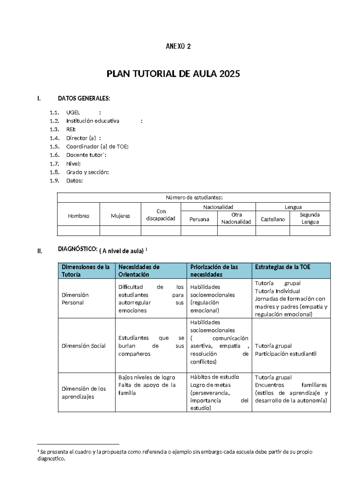 Plan Tutorial de Aula 2025 - Estrategias y Actividades de TOE - Studocu