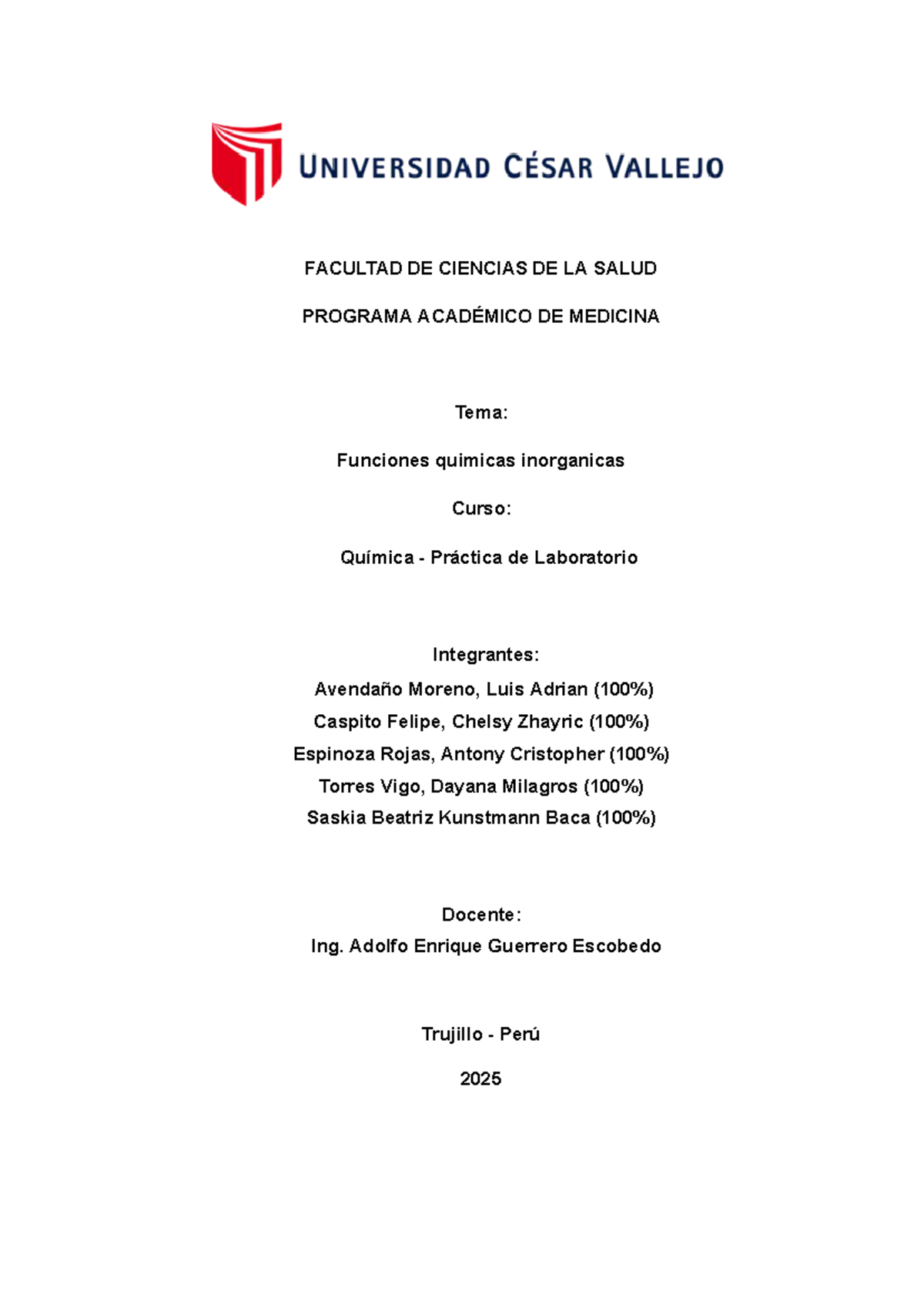 Guía de Práctica Química Nº 04: Funciones Químicas Inorgánicas - Studocu