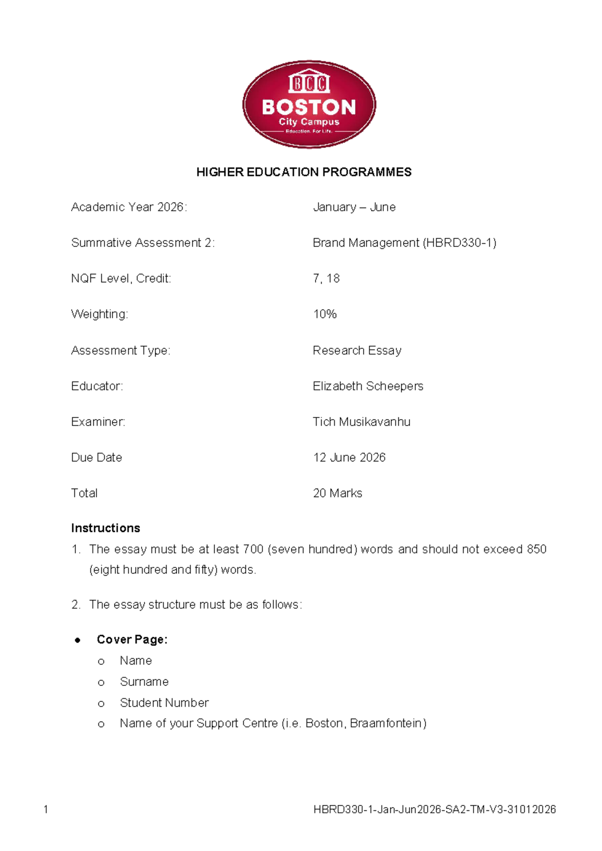 HBRD330 Jan-Jun 2026: Research Essay on Integrated Brand Management ...