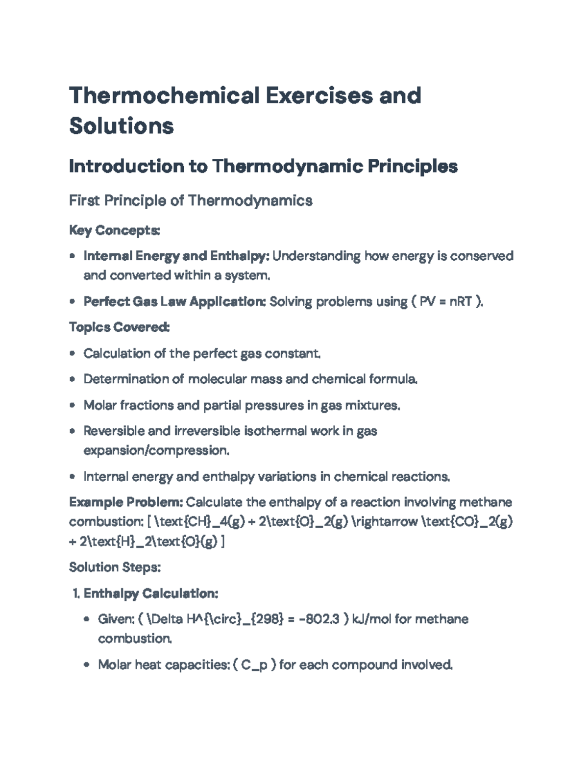 Thermochemistry Problems and Solutions (CHEM 202) Analysis Guide ...