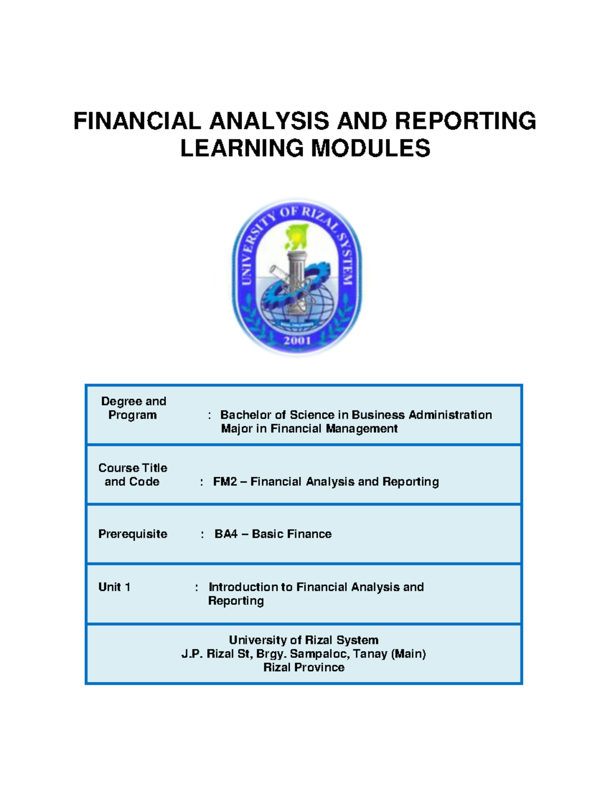 FM 2 - Unit 1 -Module 1 - asdfgh - FINANCIAL ANALYSIS AND REPORTING ...