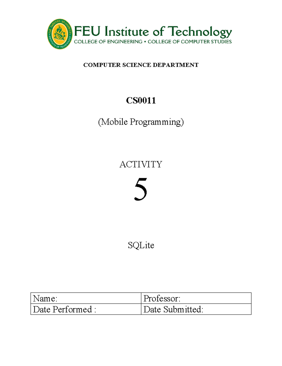 Lab 5 - Implementing SQLite in Mobile Programming (CS) - Studocu
