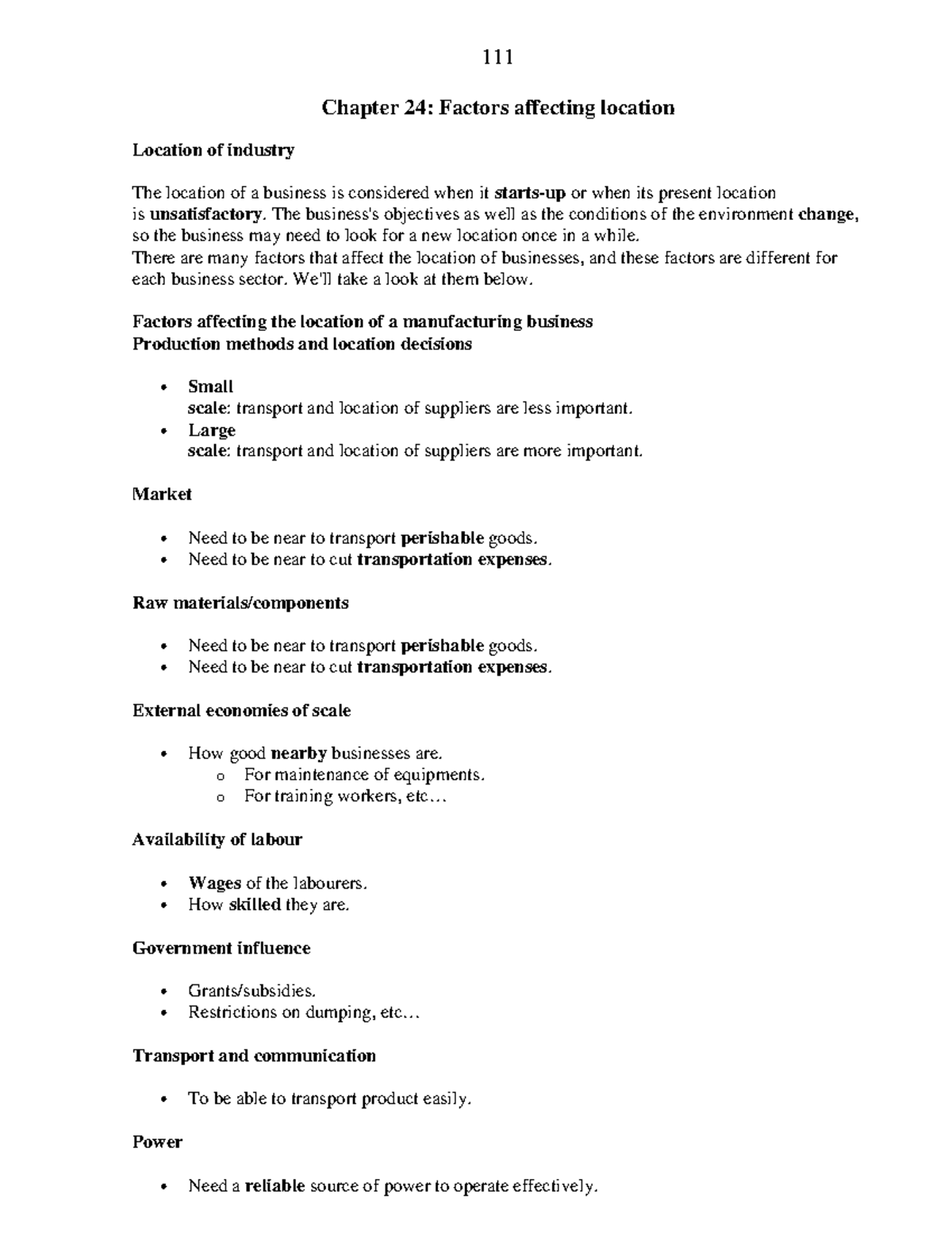 Chapter 24: Key Factors Influencing Business Location Decisions - Studocu