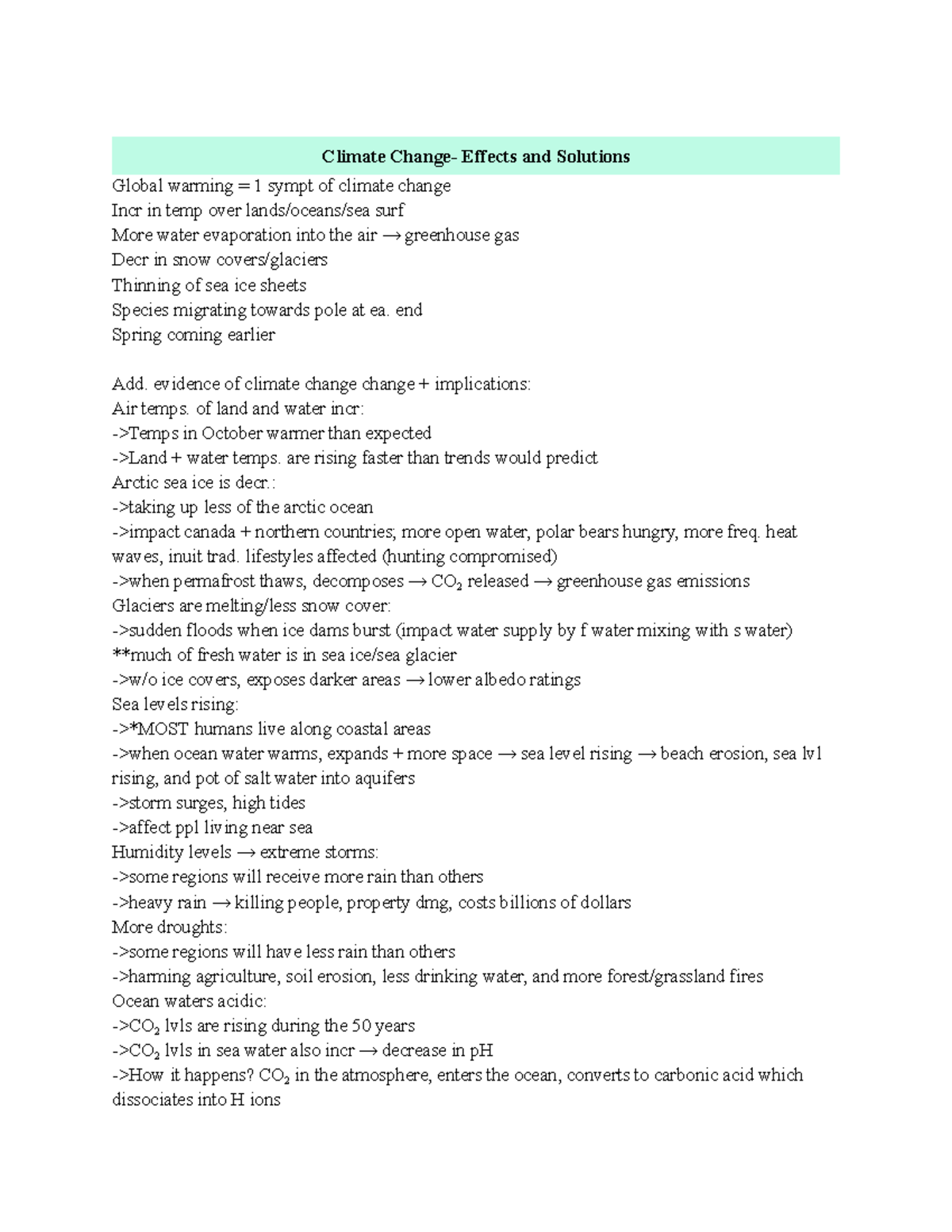 ENV SCI Notes (10): Climate Change Impacts and Solutions - Studocu