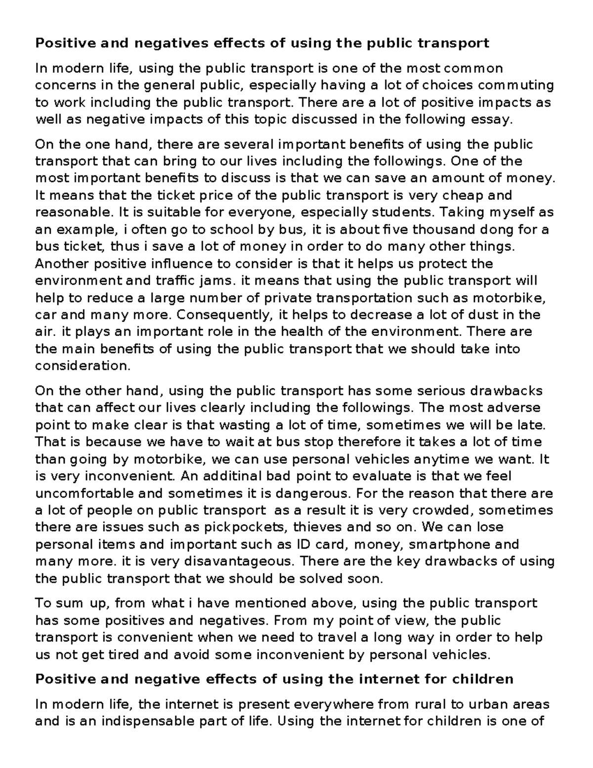 Essay: Positive and Negative Effects of Public Transport - Studocu