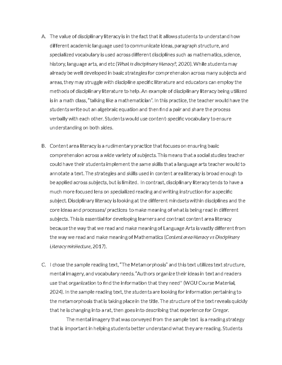 LGM1 Task 1- D162 - Inquiry based teaching, modeling, scaffolding - A. The value of disciplinary ...