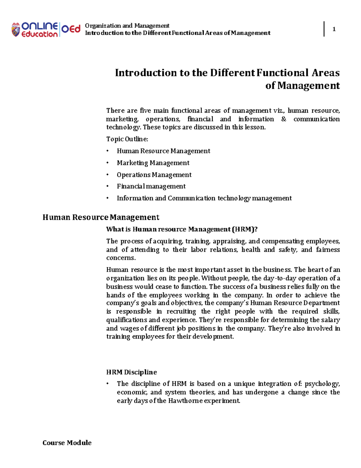 Week017: Exploring Key Functional Areas in Management - Studocu