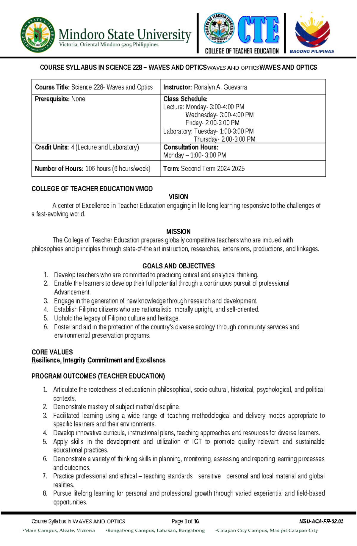 Science 228 - Waves and Optics Course Syllabus for Second Term 2024 ...