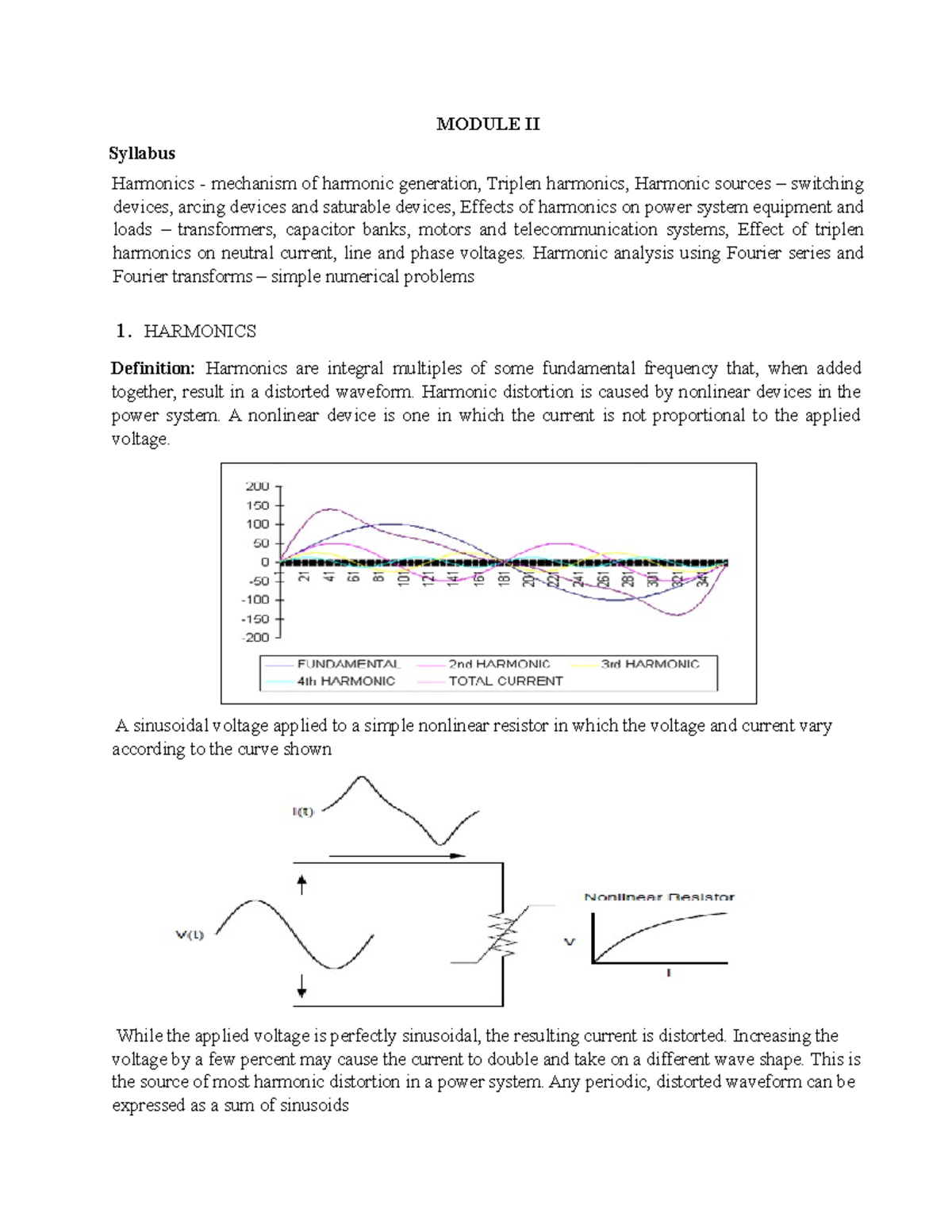 S8 Power Quality Lecture Notes: Module II - Harmonics and Effects - Studocu