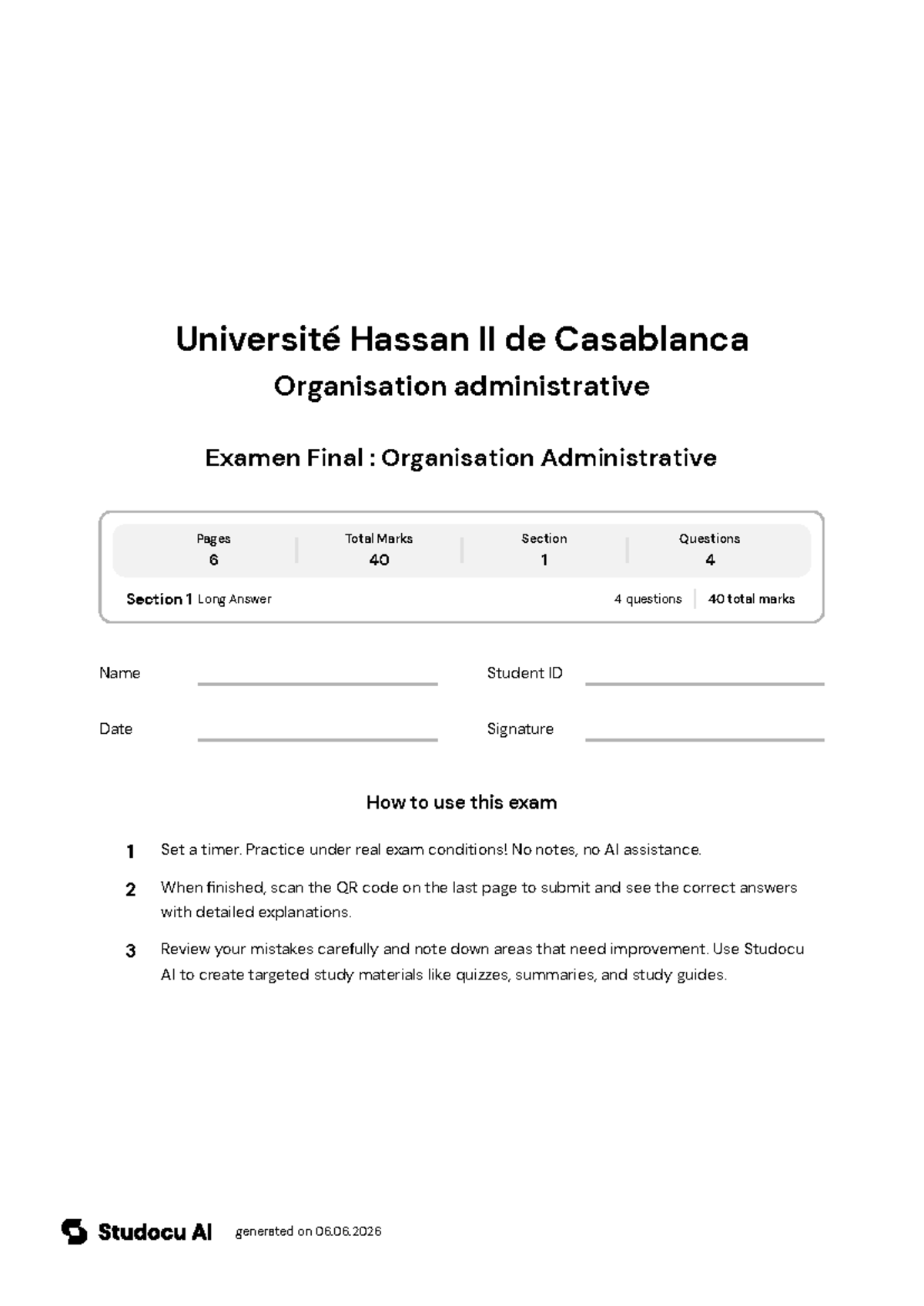 Examen Final : Organisation Administrative - Studocu