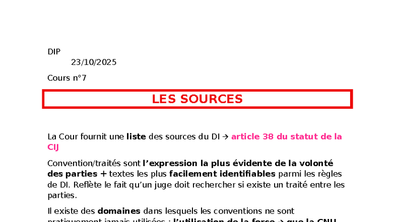 DIP - Cours n°7 : Les Sources du Droit International et la Coutume ...
