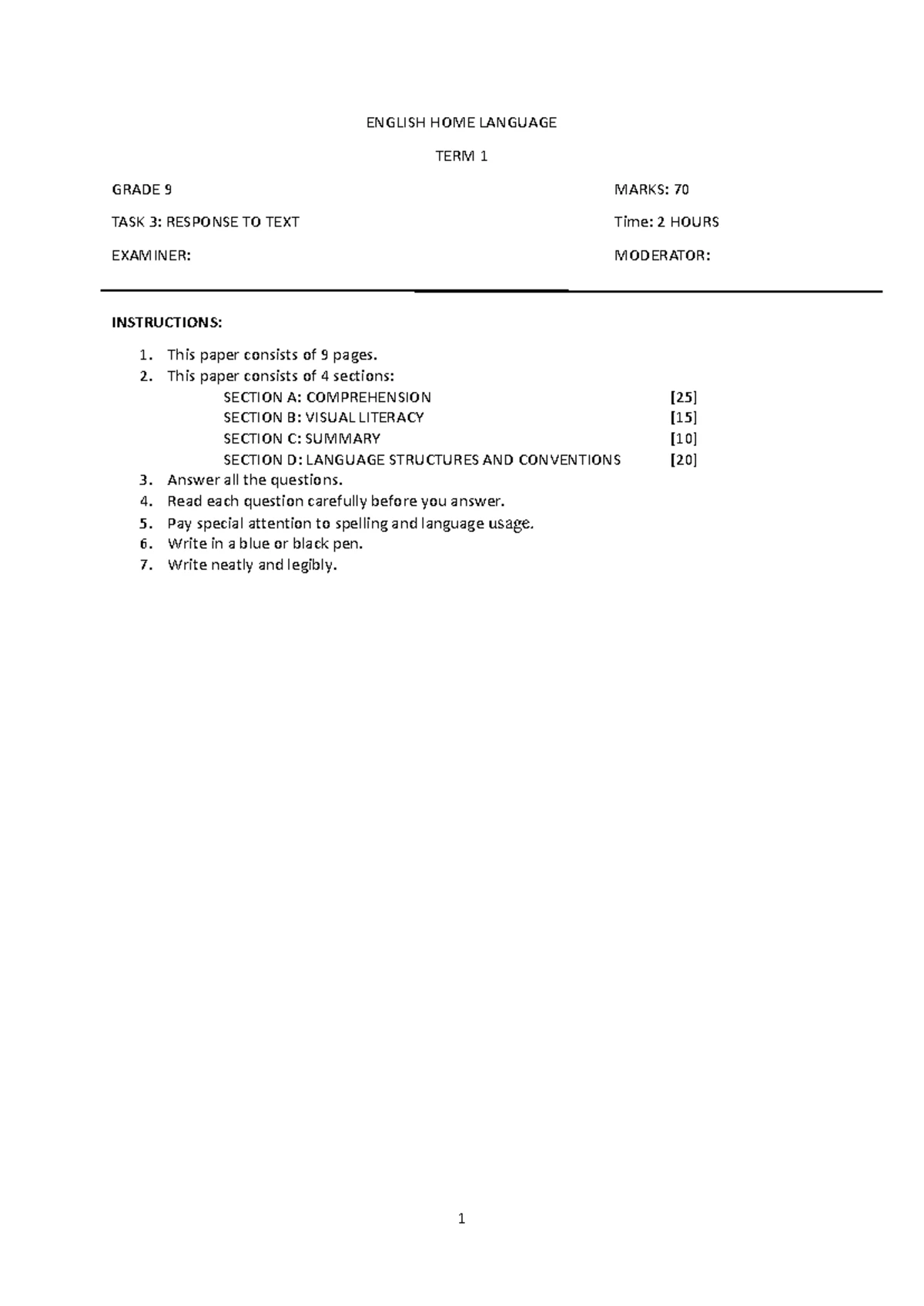 Grade 9 English Home Language Task 4: Transactional Writing Guidelines ...