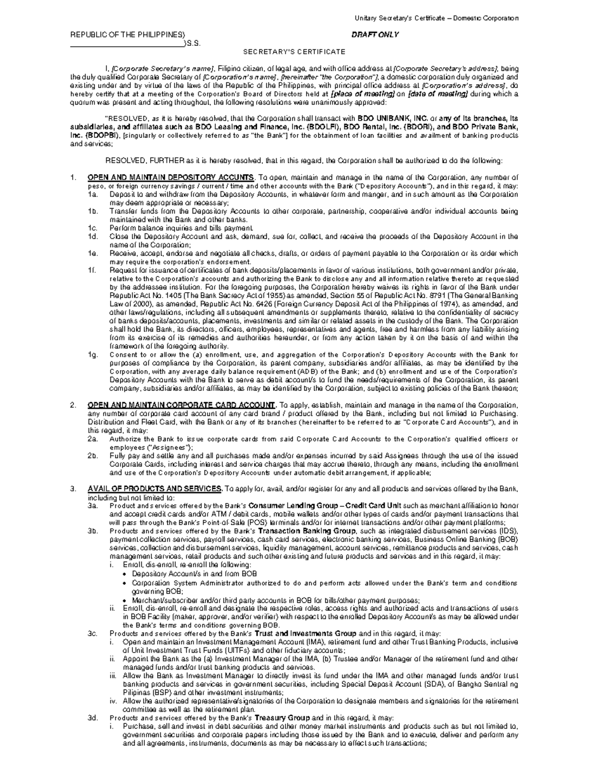 SEC Cert BDO - Format of the new sec cert by BDO issued 2020 ...