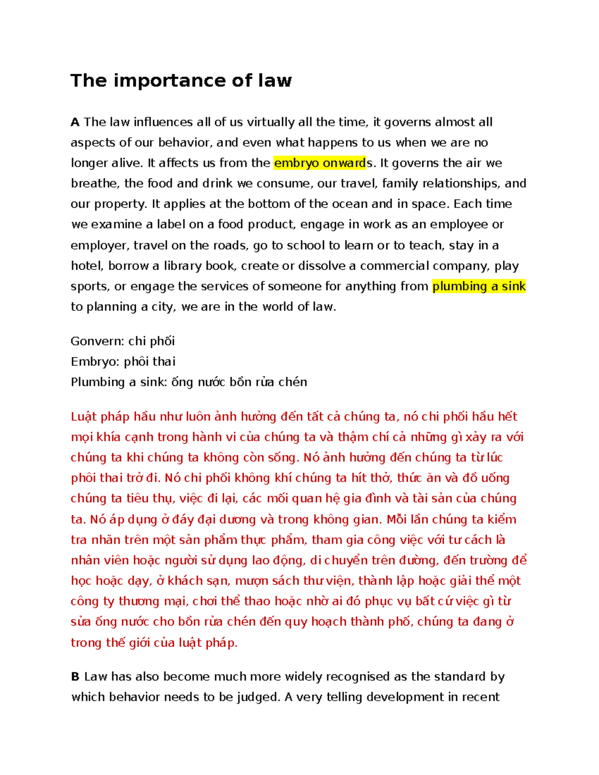 The Importance of Law: Reading Answers and Explanations (ENG101) - Studocu