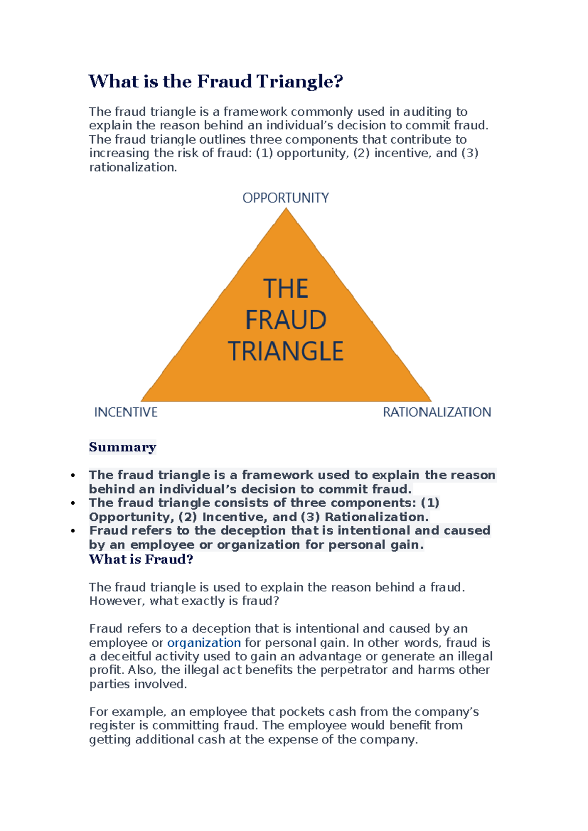 Fraud Triangle Explained: Understanding Opportunity, Incentive, & - Studocu