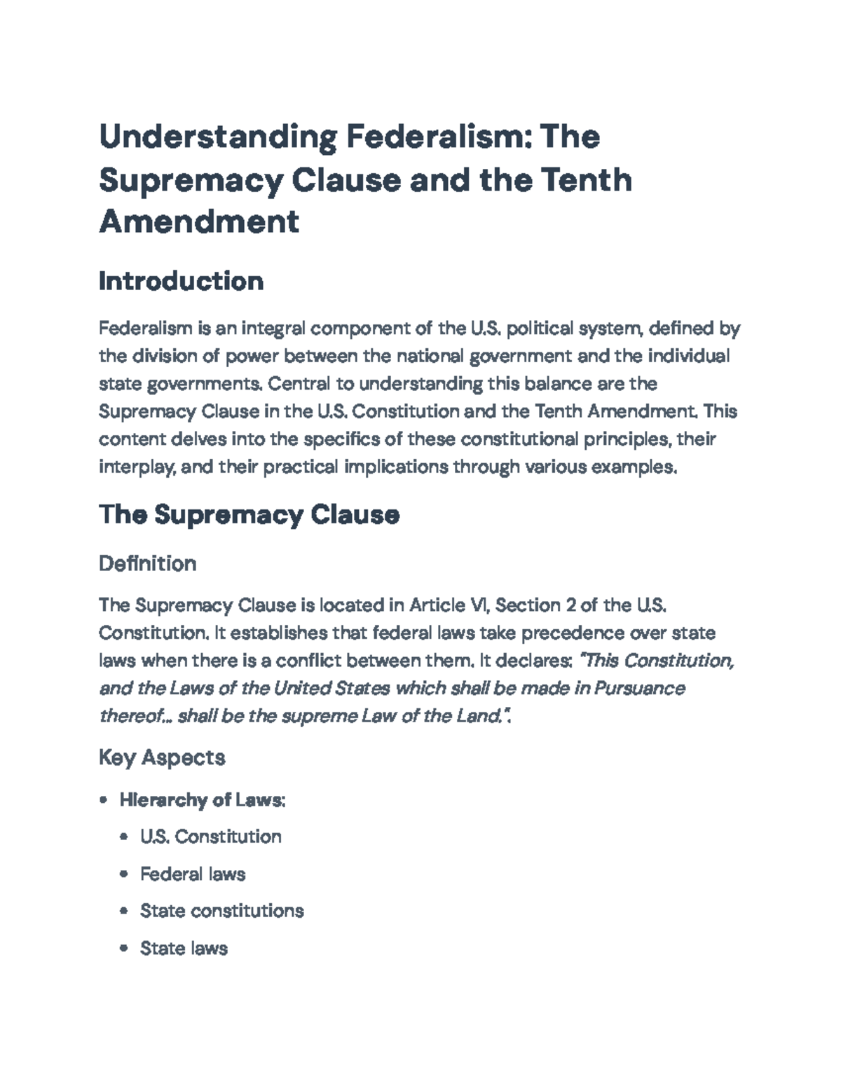Understanding Federalism: Supremacy Clause & Tenth Amendment Overview ...