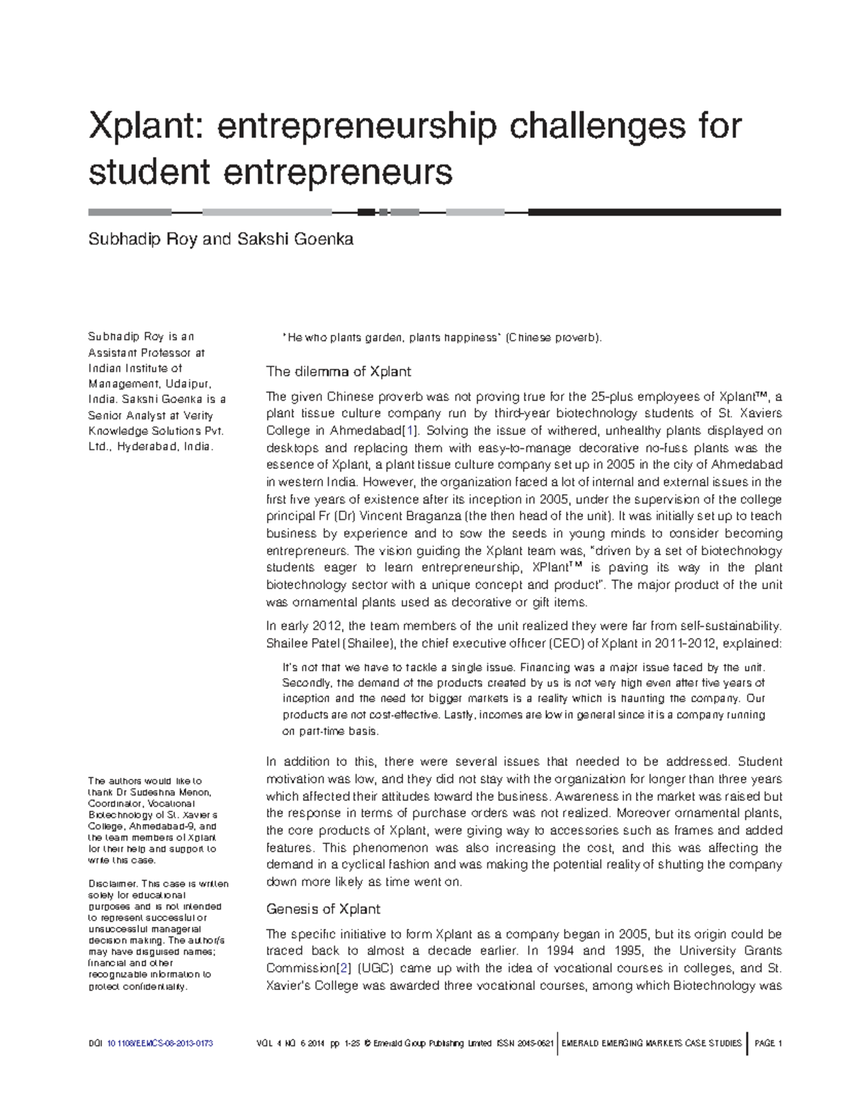 Xplant: Entrepreneurship Challenges for Student Entrepreneurs (SWOT ...