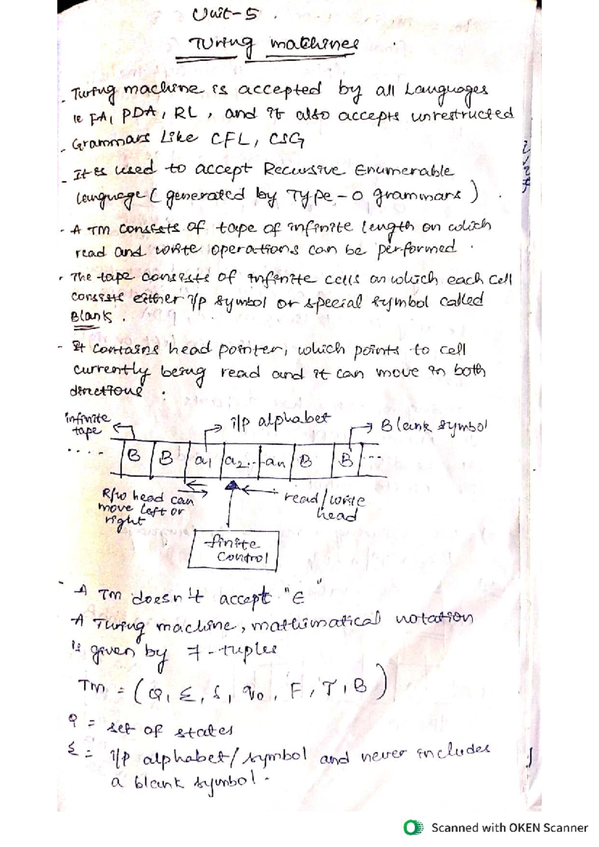 Turing Machines and Their Applications: Unit 5 Notes (CS101) - Studocu