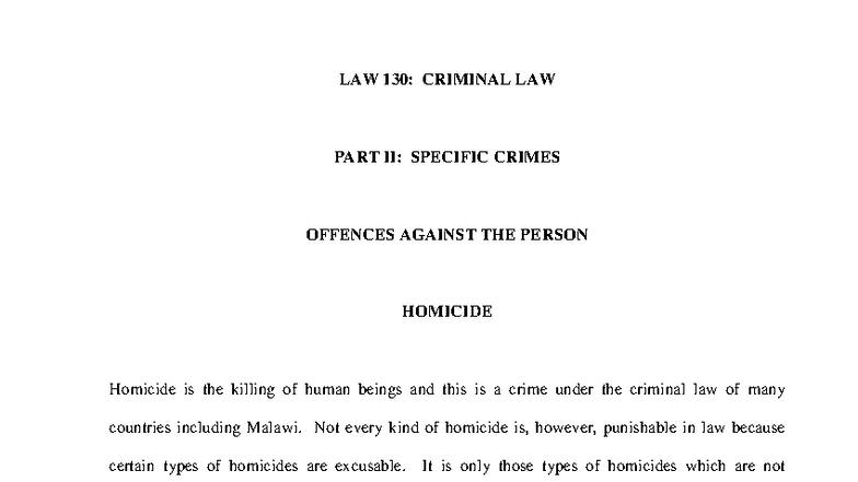 Crimes and Offences - LAW 130: CRIMINAL LAW PART II: SPECIFIC CRIMES ...