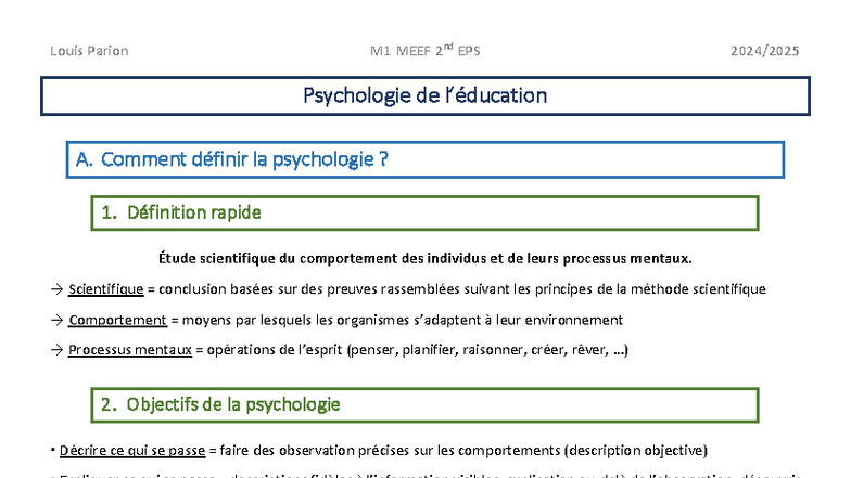 M1 MEEF 2nd EPS Louis Parion - Psychologie de l'Éducation: Concepts et ...
