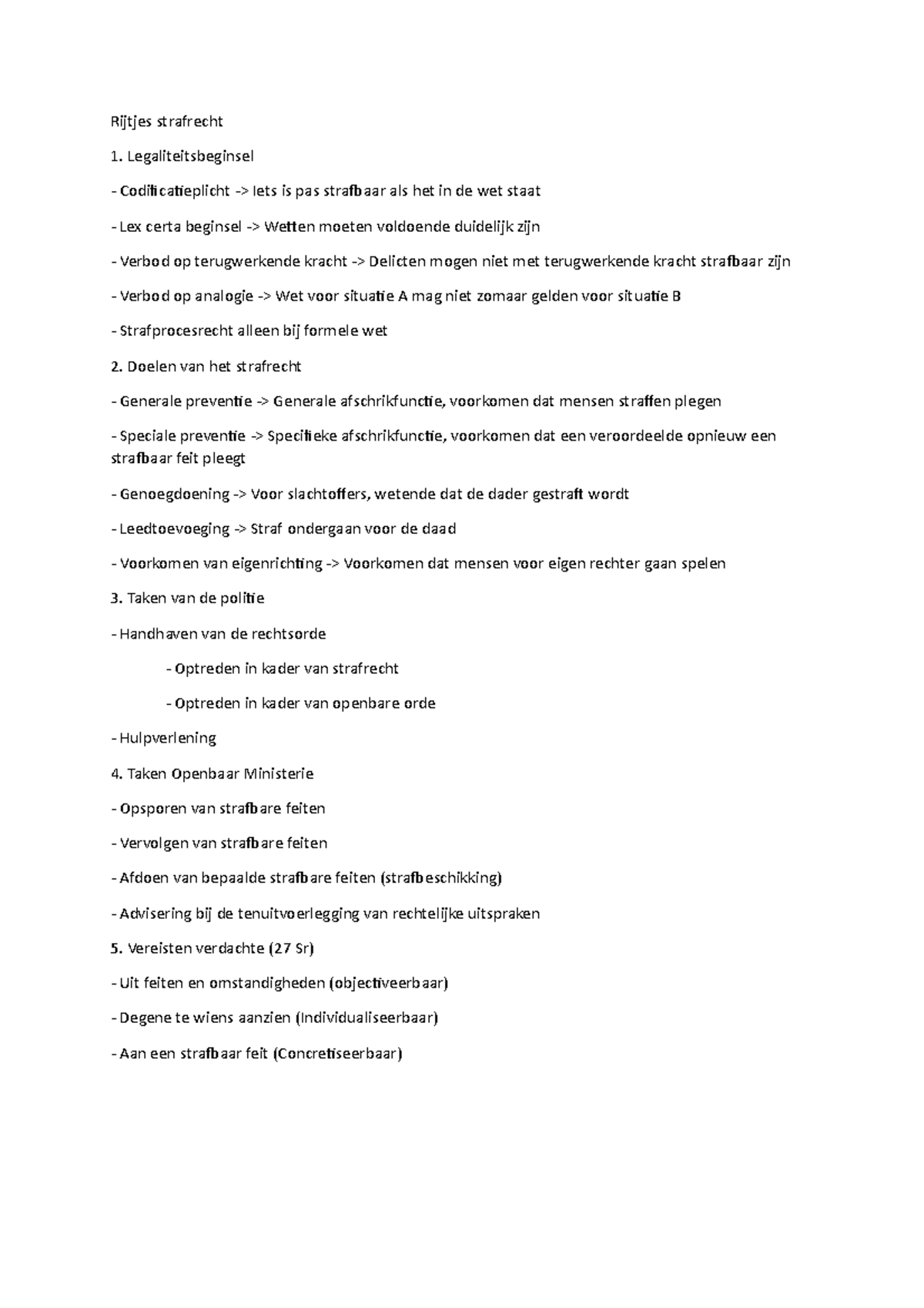 Rijtjes Strafrecht Samenvatting - KNKNK - Studeersnel