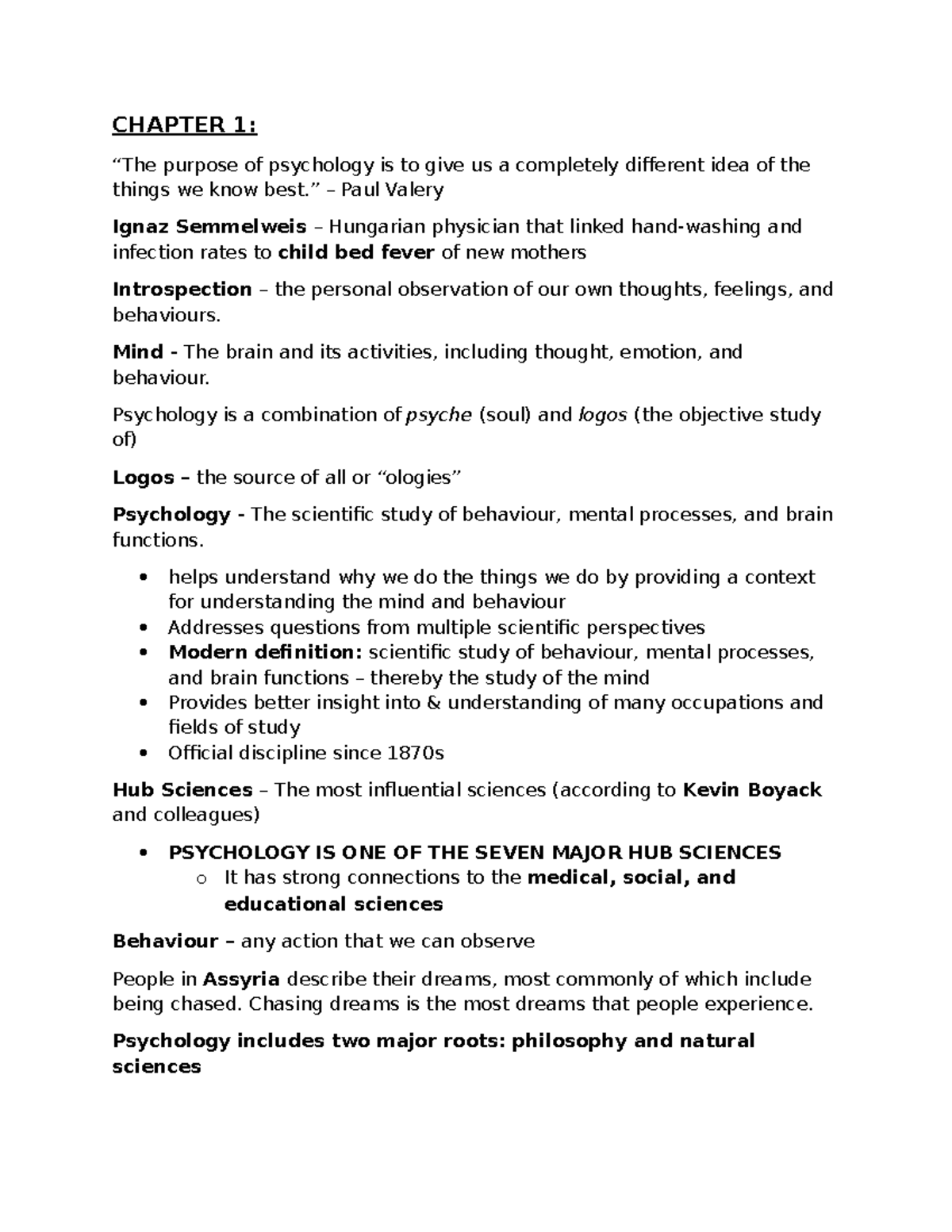 PSY100 Chapter 1 & 2: Overview of Psychology and Research Methods - Studocu