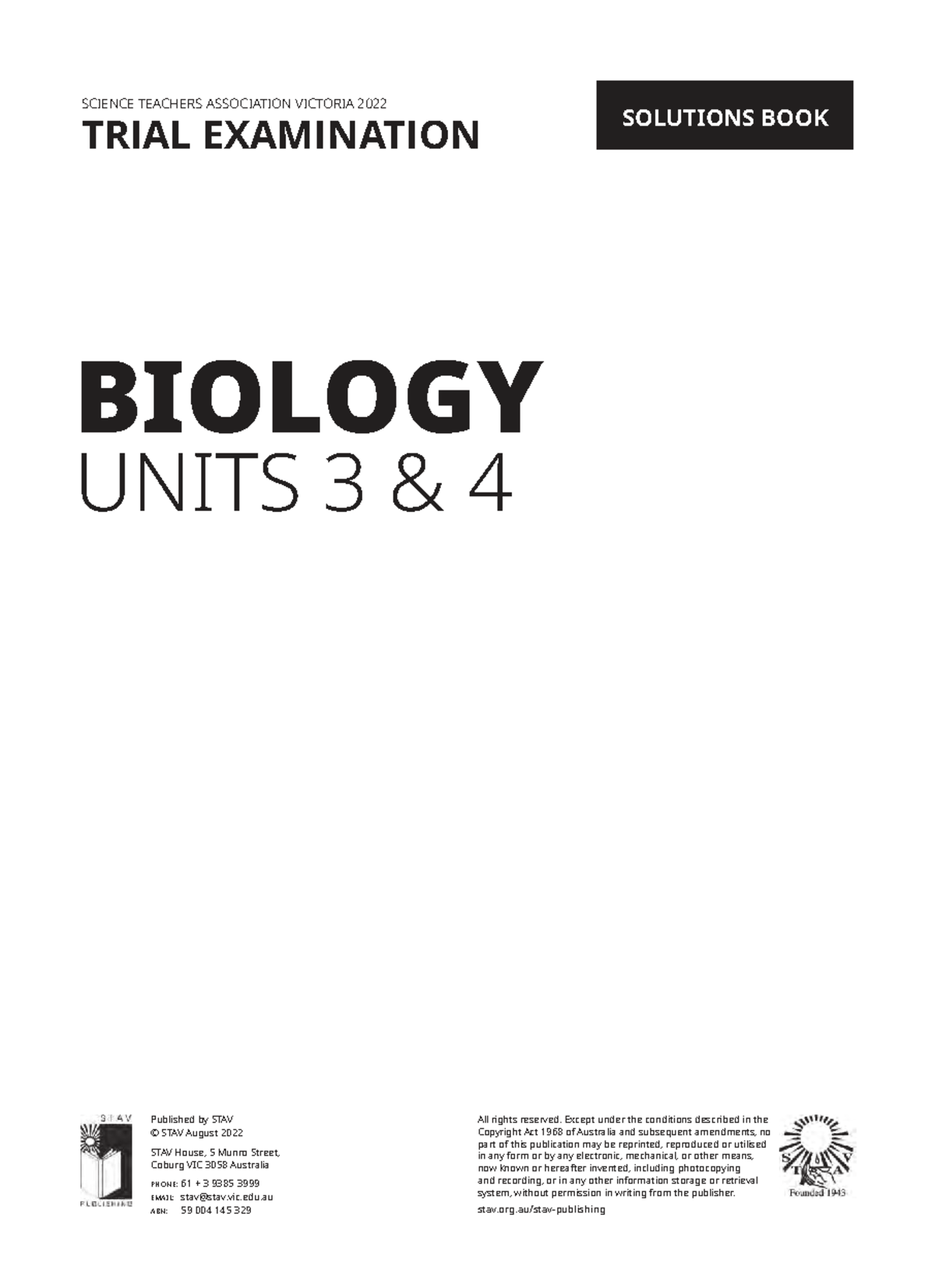 STAV 2022 Biology Units 3-4 Trial Exam Solutions - Studocu
